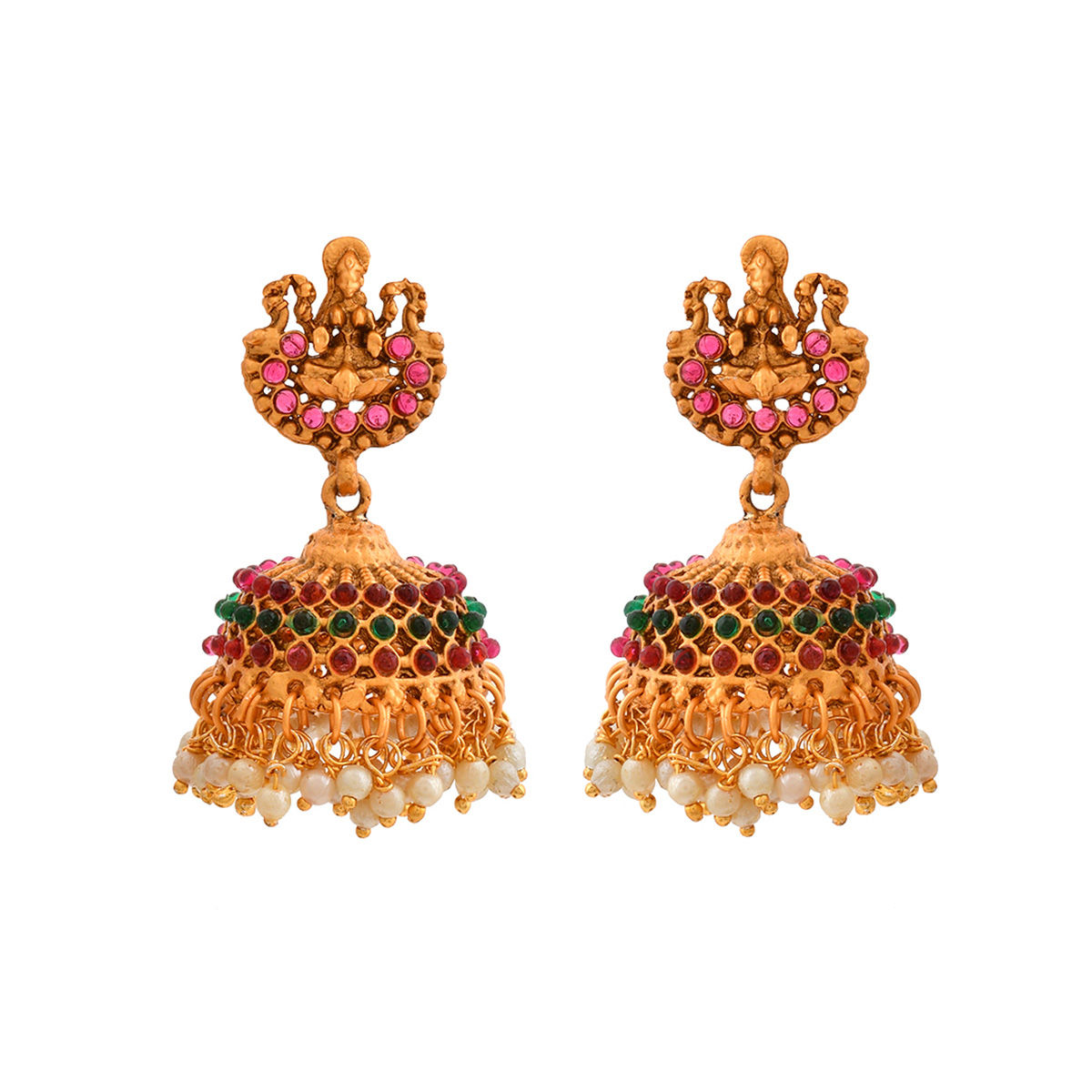 Buy Shoshaa Gold-Plated Red & Green Stones-Studded Beaded Temple ...