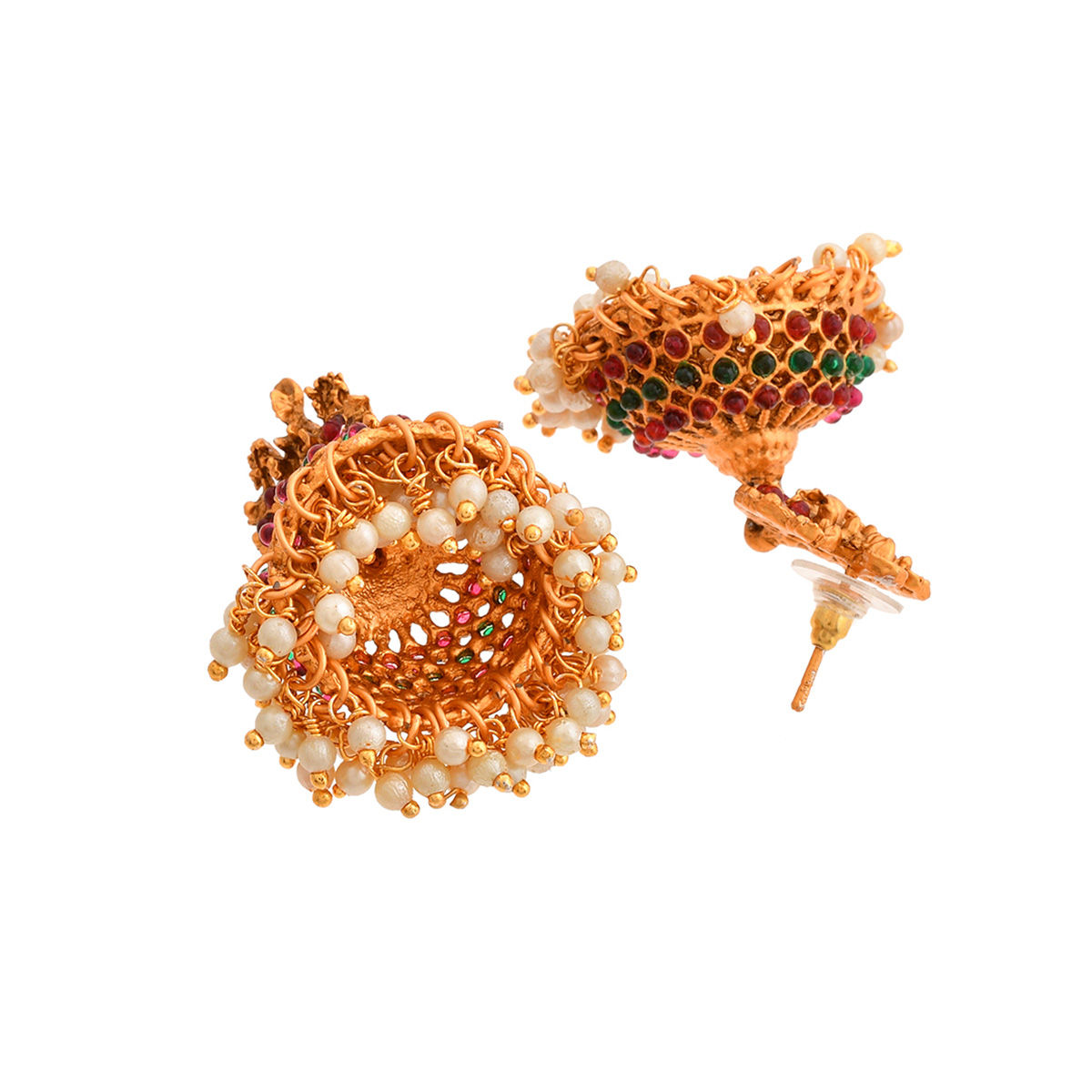 Buy Shoshaa Gold-Plated Red & Green Stones-Studded Beaded Temple ...
