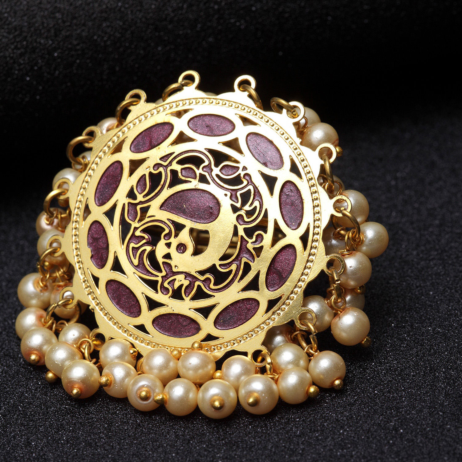 PANASH Gold-Plated Maroon Meenakari Pearls Ethnic Finger Ring: Buy ...