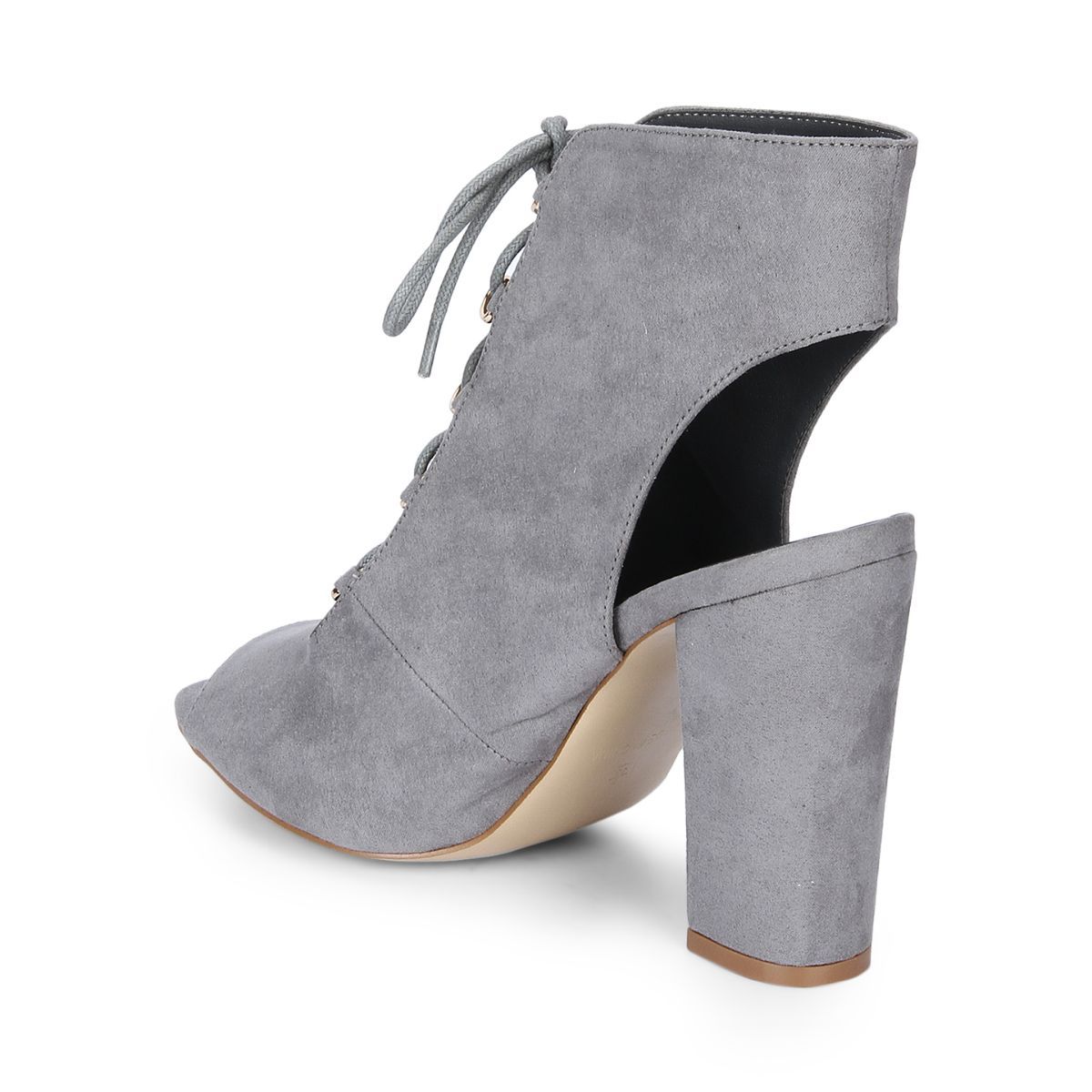 Buy Truffle Collection Grey Peep Toe Lace Block Heels Online