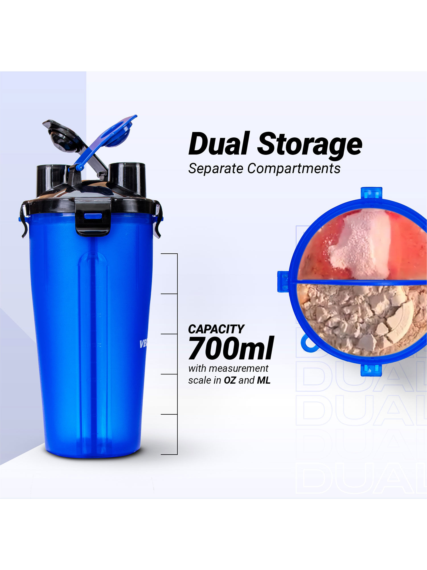 Buy Vector X Dual Shaker/Sipper Bottle with Two Compartment for Storing Different Drinks (700ml ...