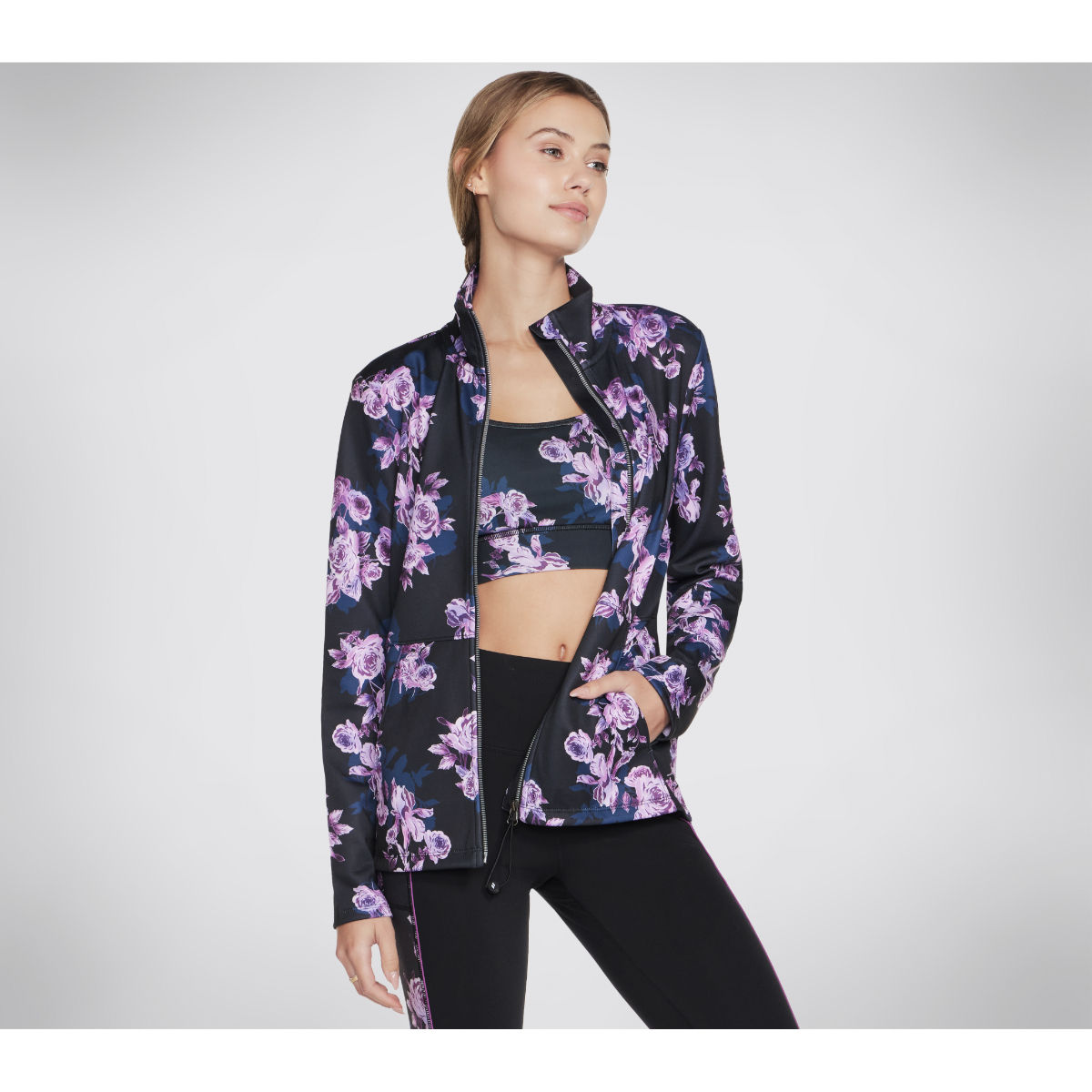 Buy SKECHERS Cloud Winter Bloom Jacket Black & Purple Online