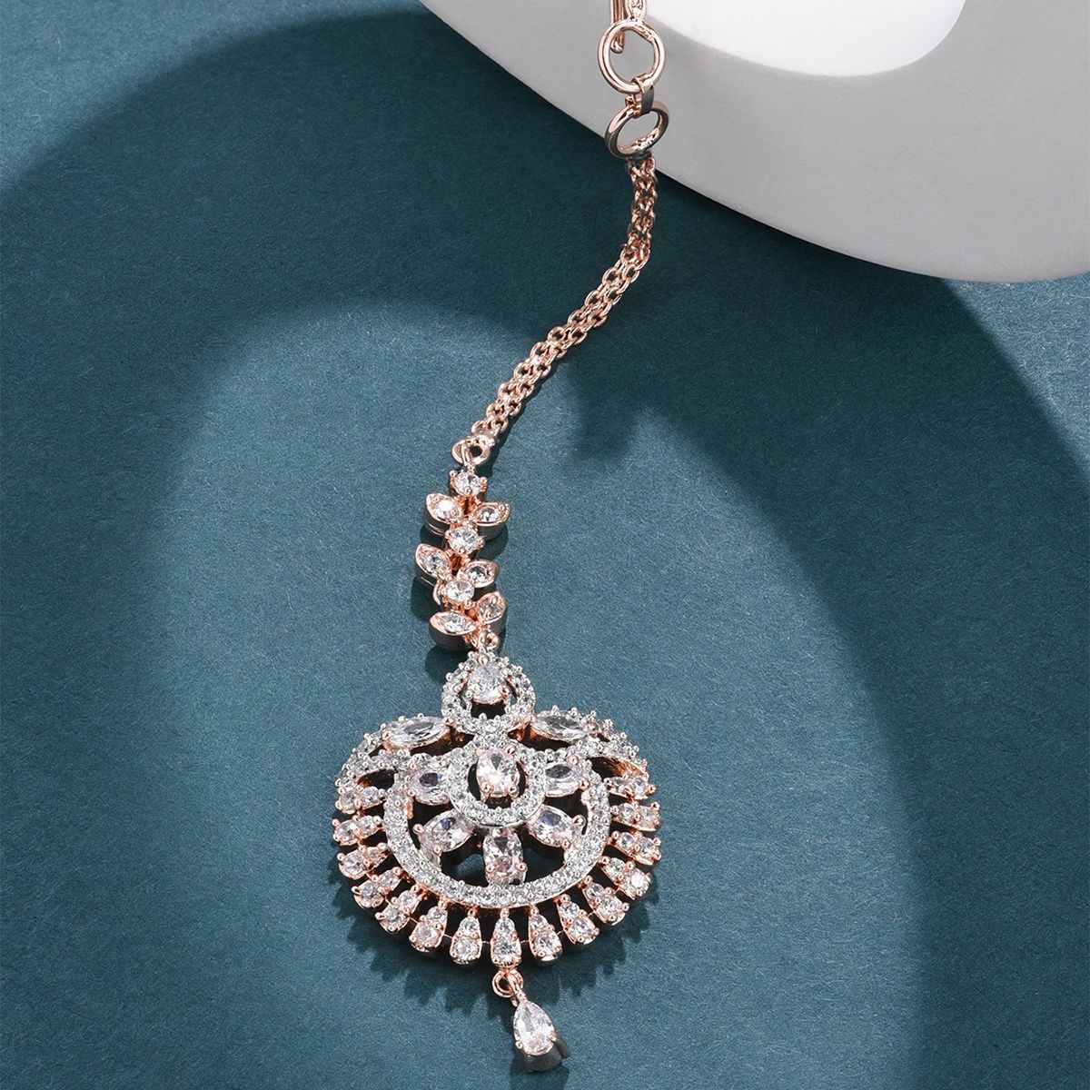 Buy FIDA Luxurious Rose Gold-Plated American Diamond Maang Tikka for ...