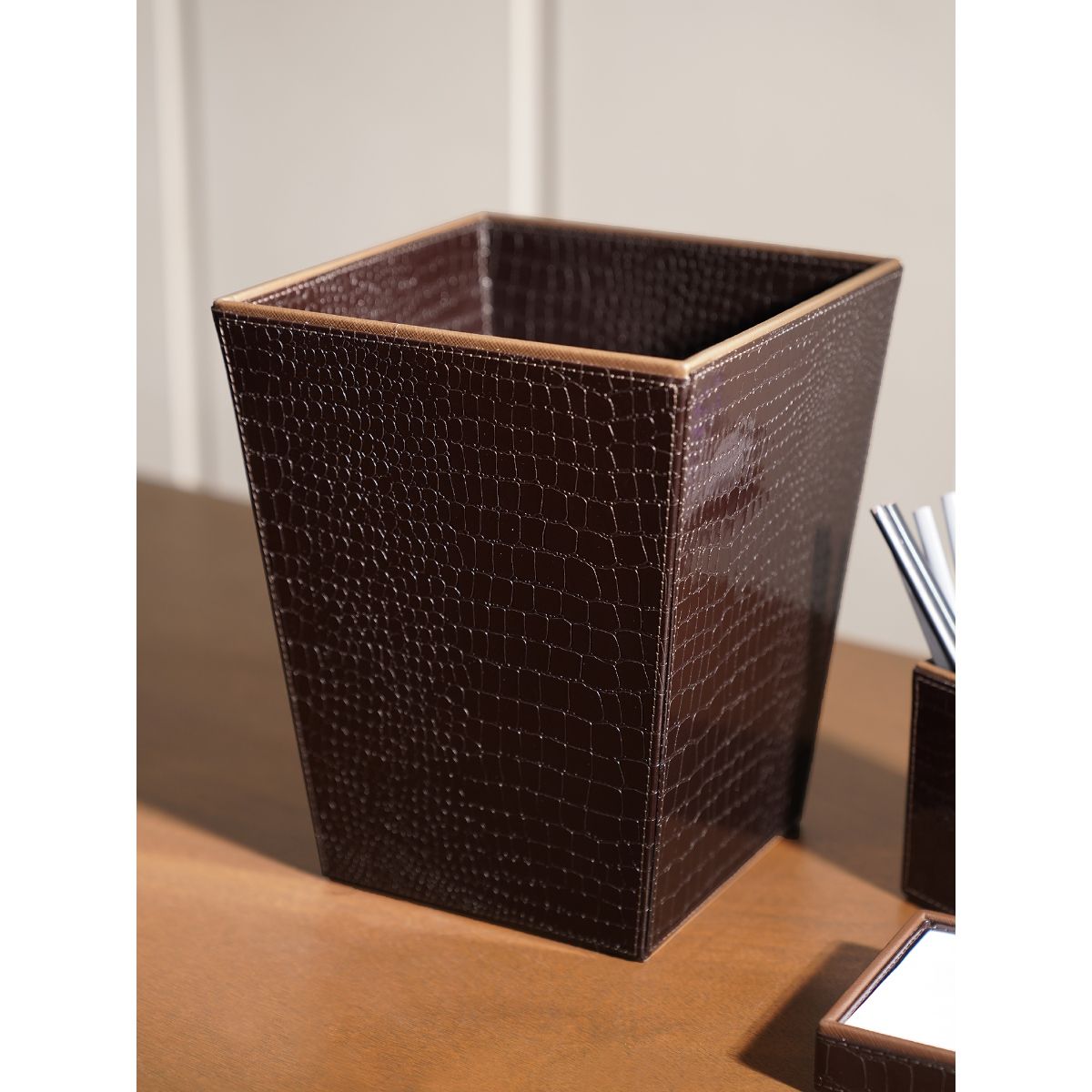 Buy Pure Home + Living Brown Faux Leather Dustbin Online