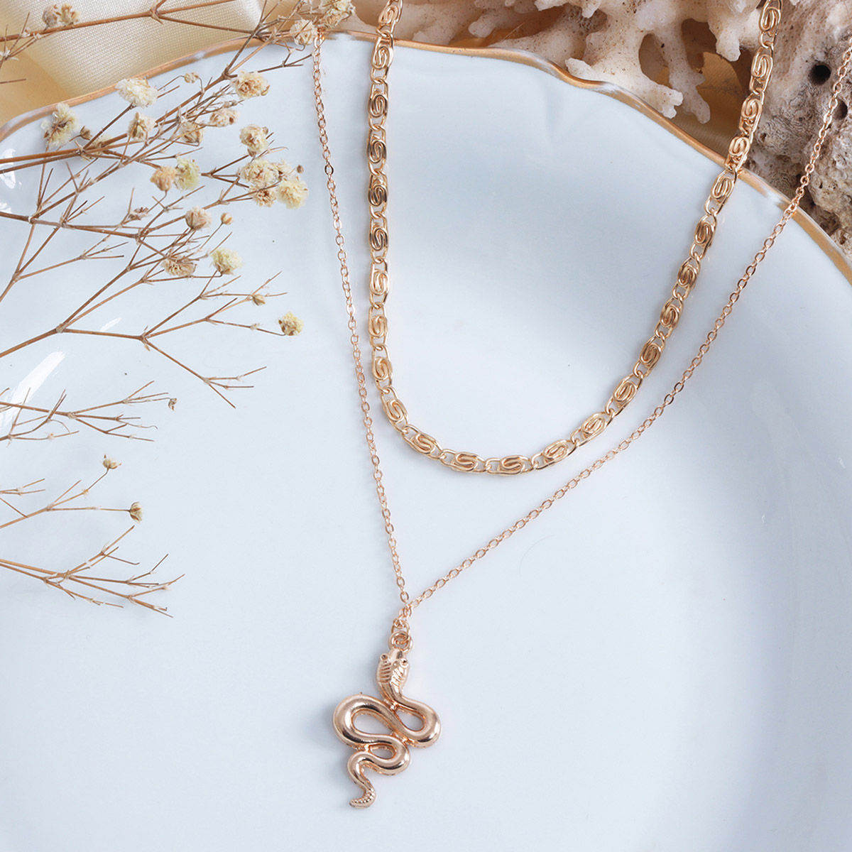 Buy Ayesha Snake Pendant Snail Chain-Link Statement Gold-Toned Layered ...