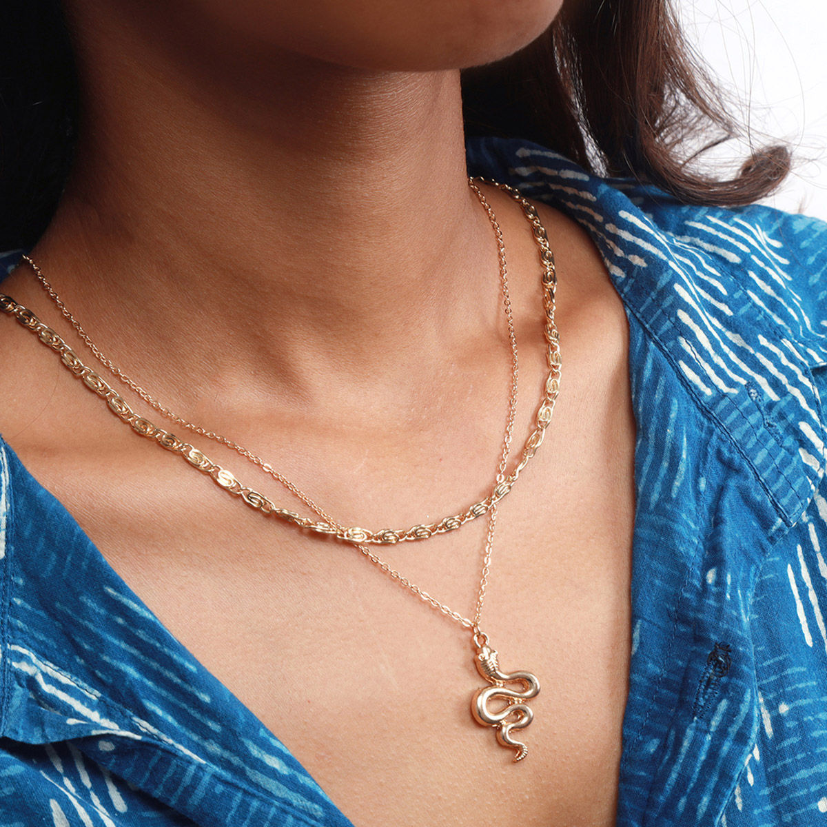 Buy Ayesha Snake Pendant Snail Chain-Link Statement Gold-Toned Layered ...