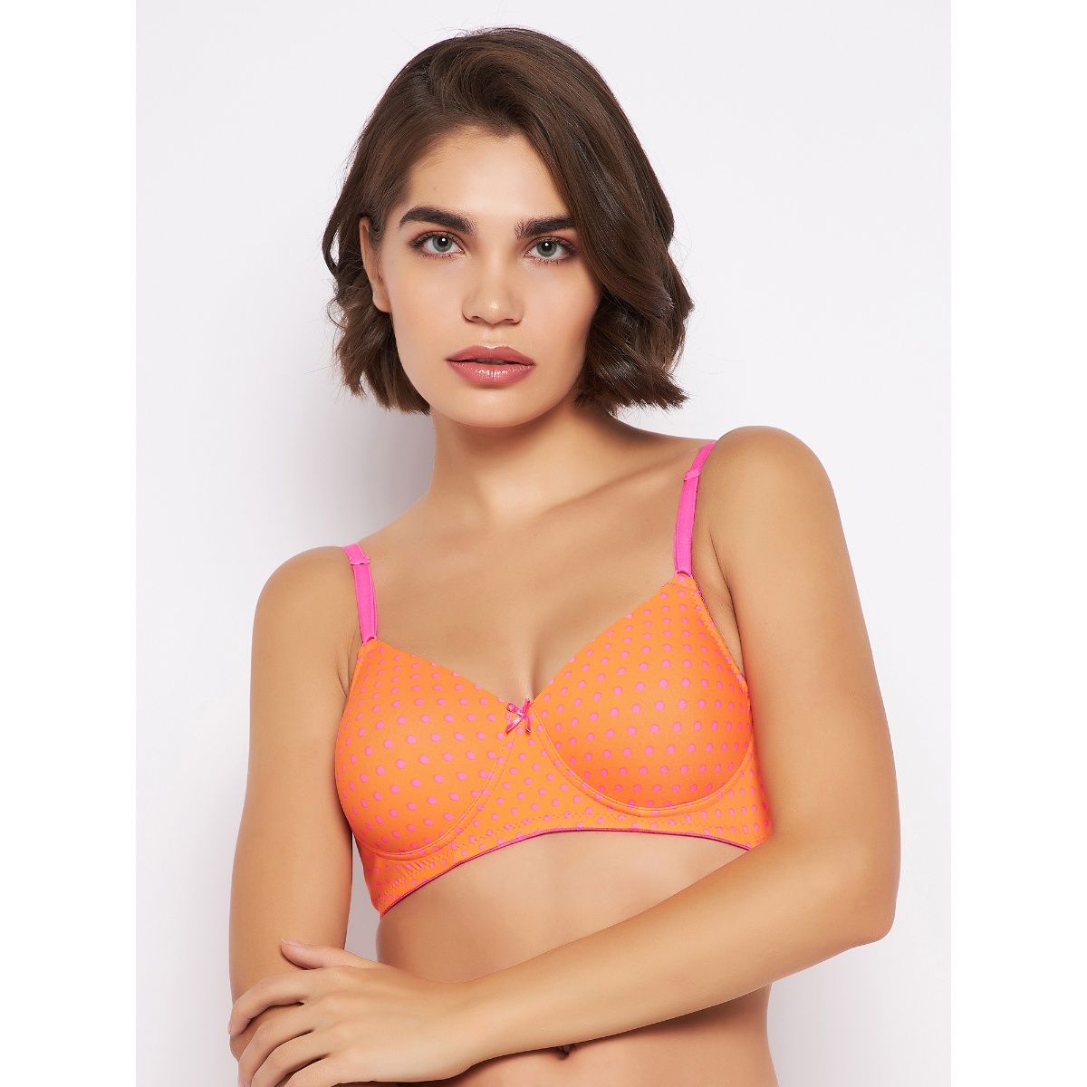 Buy Clovia Padded Non Wired Full Cup Polka Print T Shirt Bra In Orange