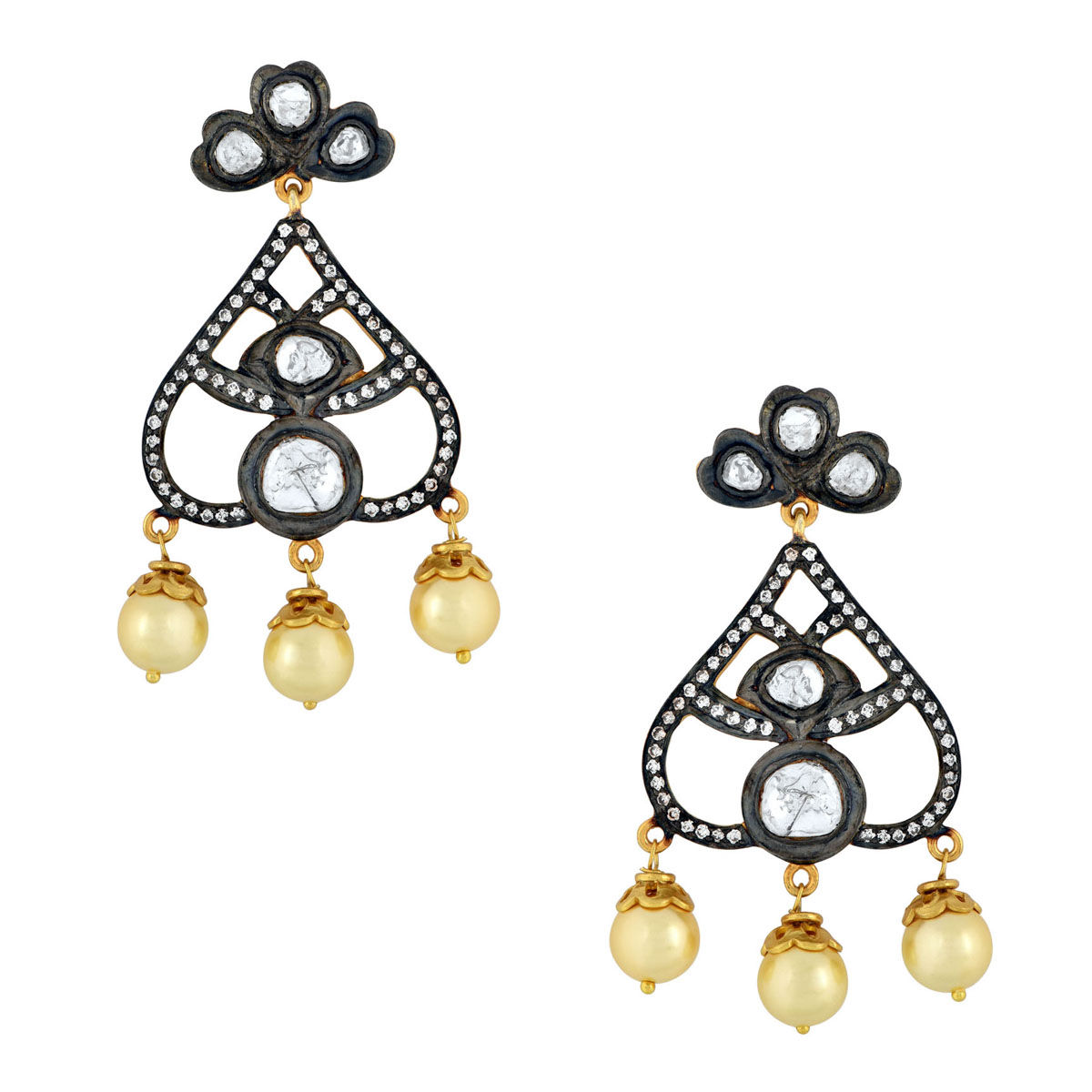 Buy Tribe Amrapali Silver Oxidised Petal Pearl Drop Earring Online