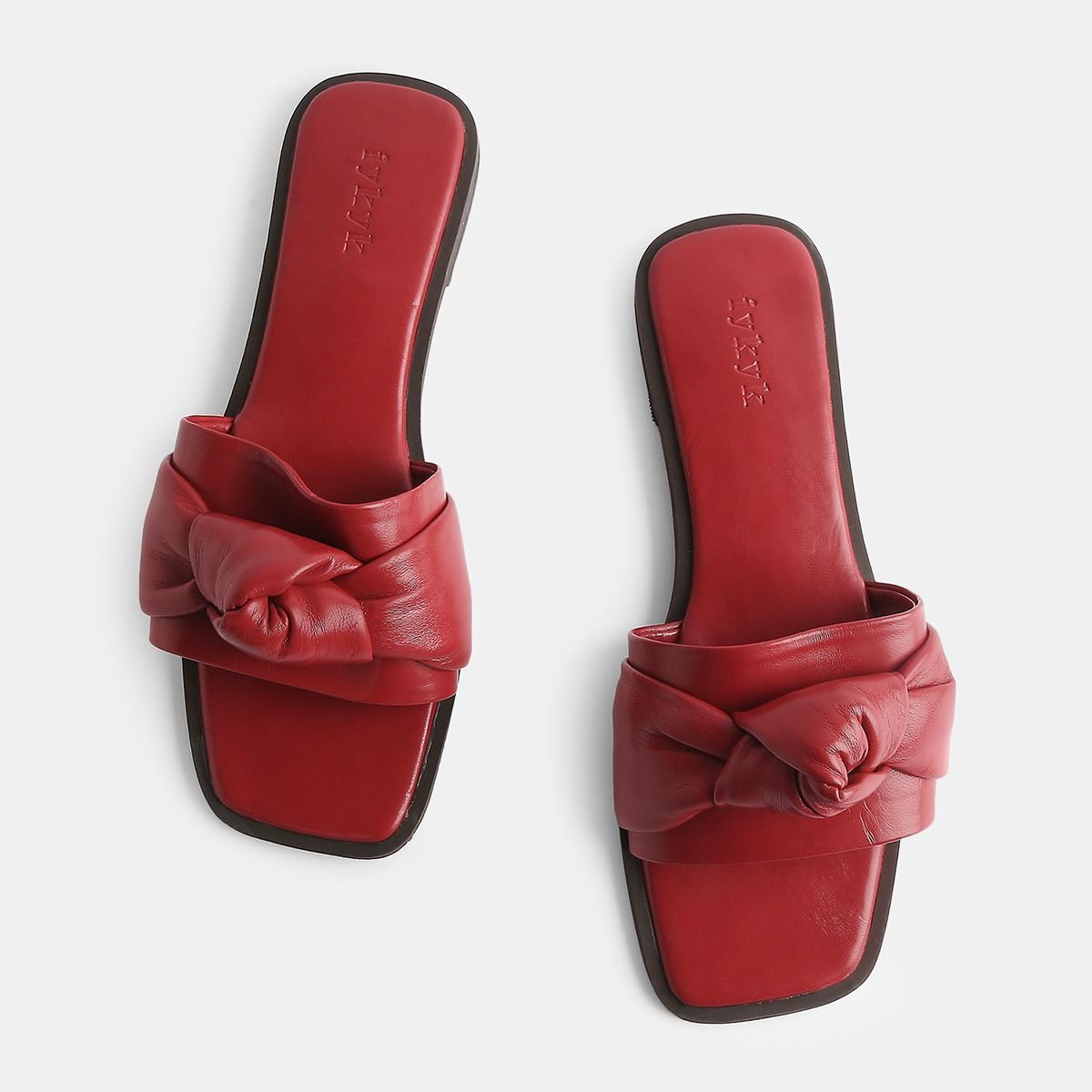 Buy IYKYK by Nykaa Fashion Bold Maroon Broad Knot Strap Open Back Flats ...