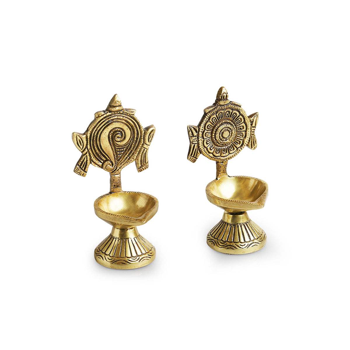Buy ExclusiveLane Hand Carved Shankh & Chakra Balaji Brass Diyas Online