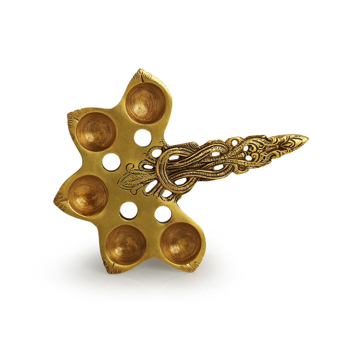 Buy ExclusiveLane Hand Carved Panch Deep Brass Aarti Pooja Spoon Online