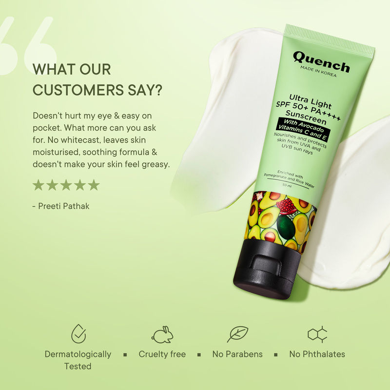 Buy Quench Vitamin E SPF 50+ PA++++ Sunscreen With Avocado For Glowing ...