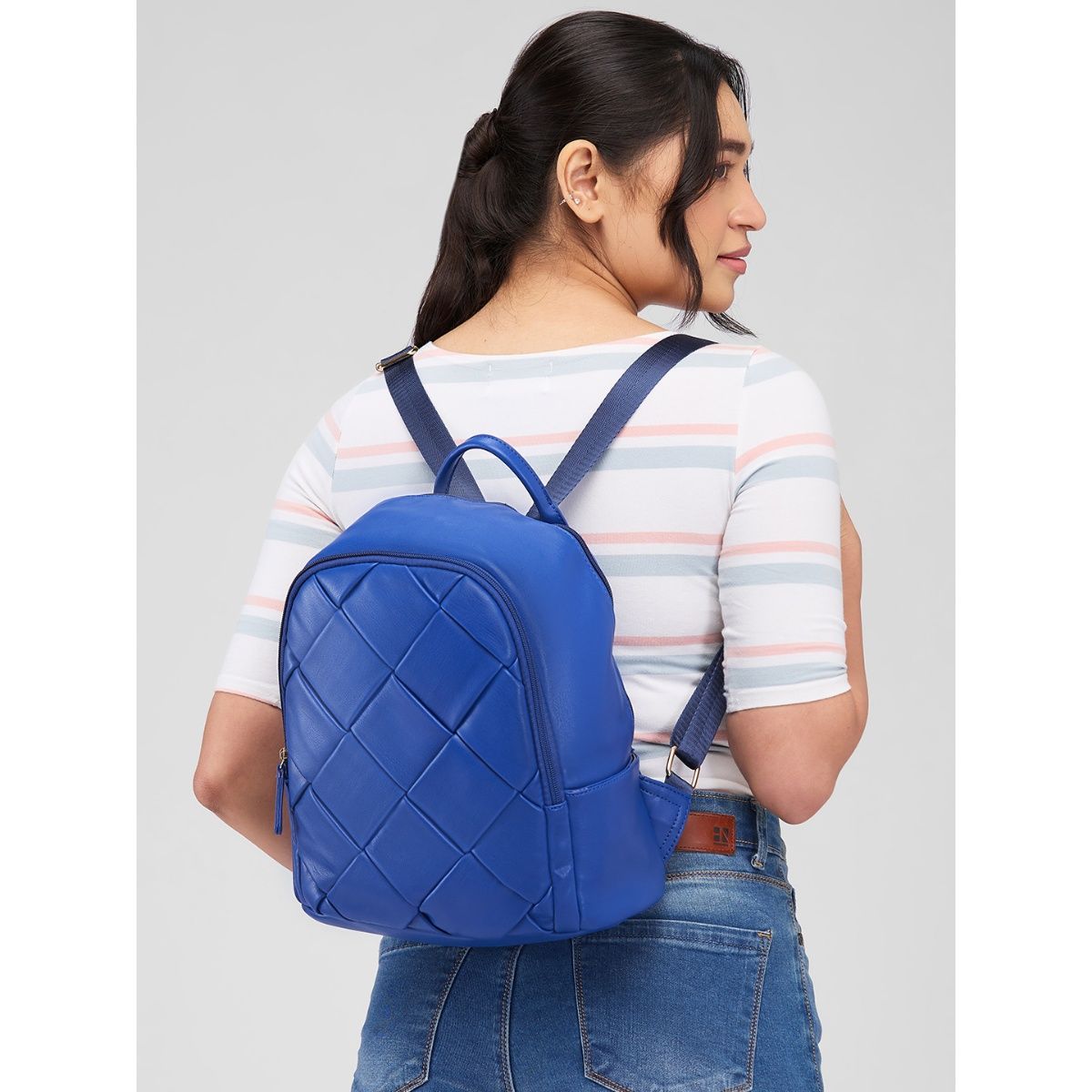 Buy Caprese Blue Textured Backpack Online