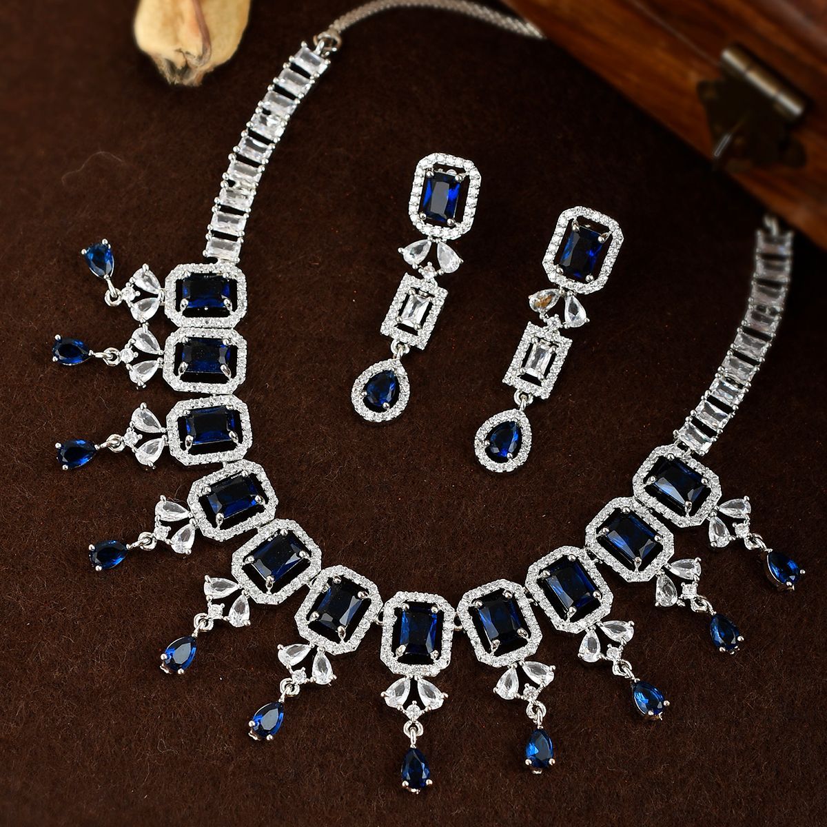 Buy Shoshaa Silver-Plated Handcrafted Blue Cz Stone-Studded Jewellery ...