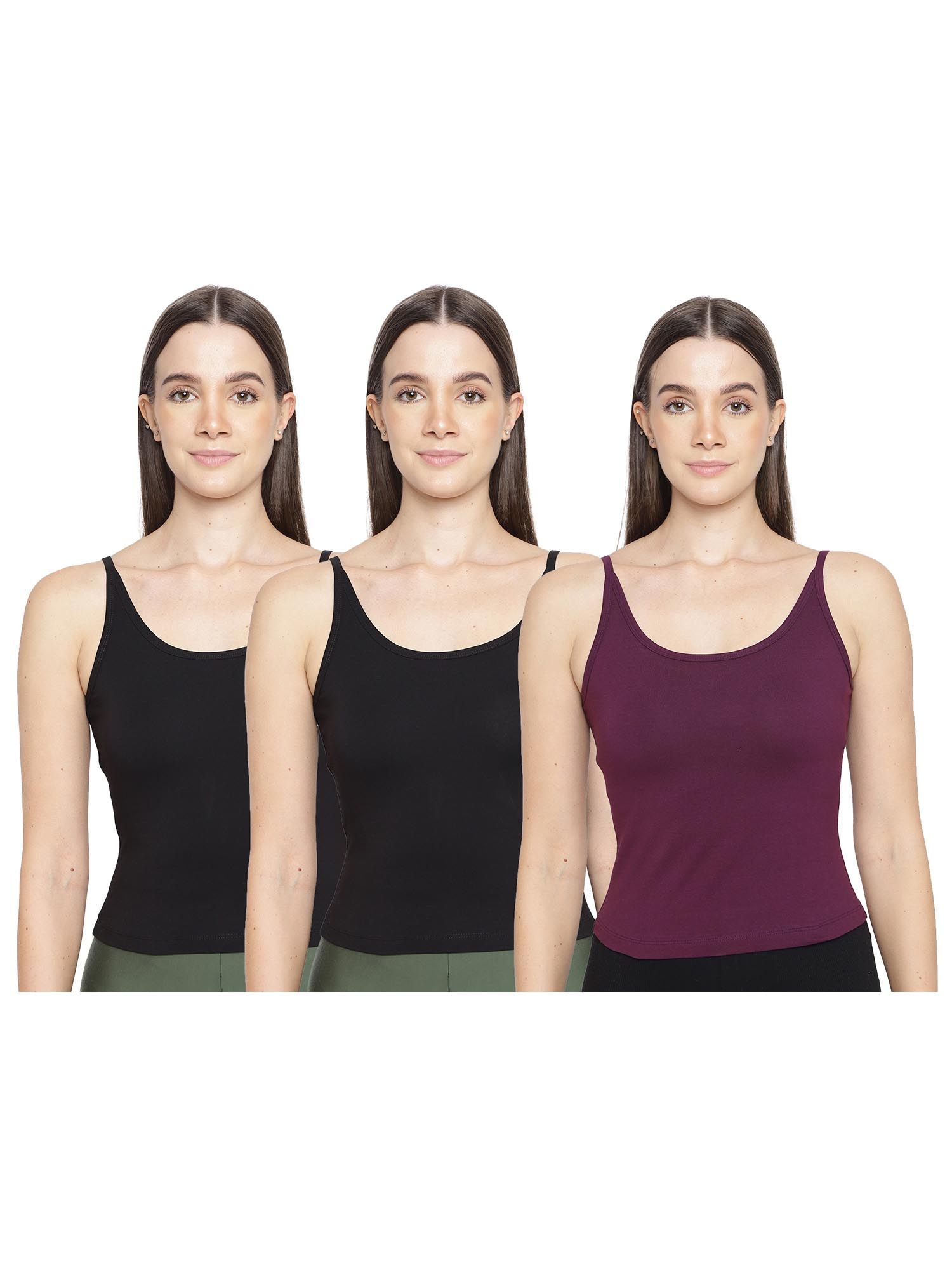 Buy La Intimo Women Black and Wine Timeless Style Camisoles (Pack of 3 ...