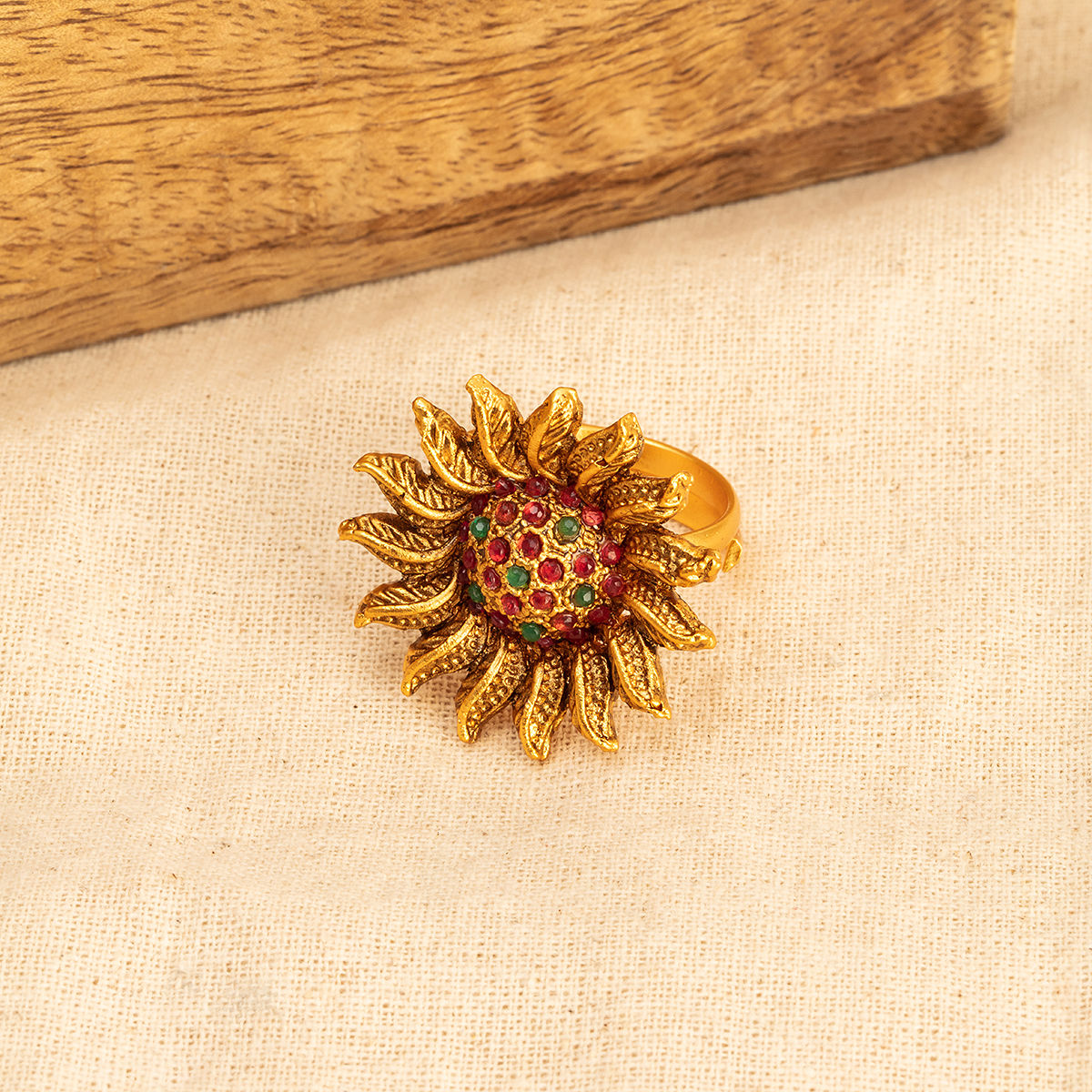 Buy Azai by Nykaa Fashion Temple Gold Flower Ring with Artificial ...