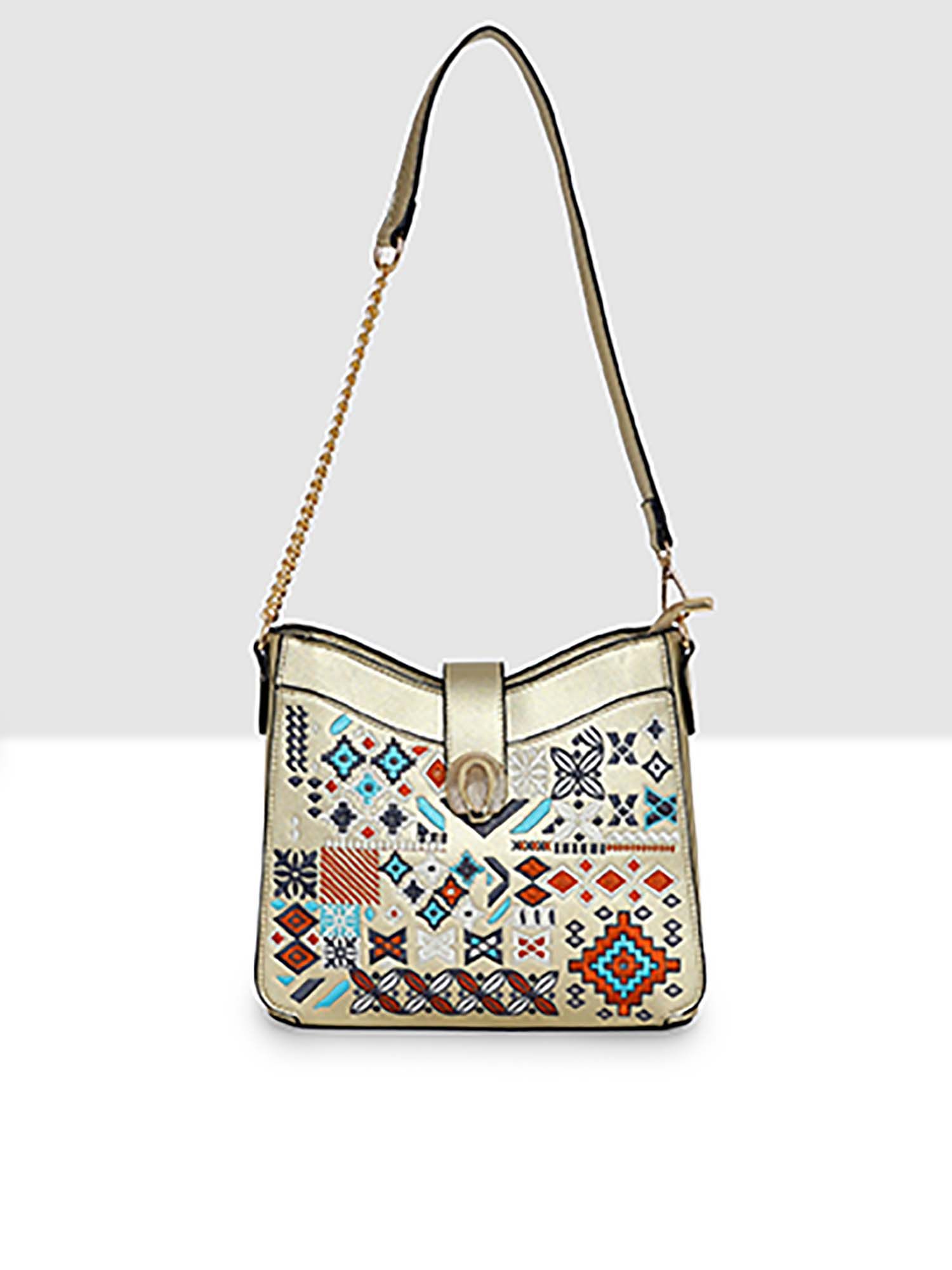 Buy ESBEDA Gold Boho Embroidered Sling Bag (M) Online