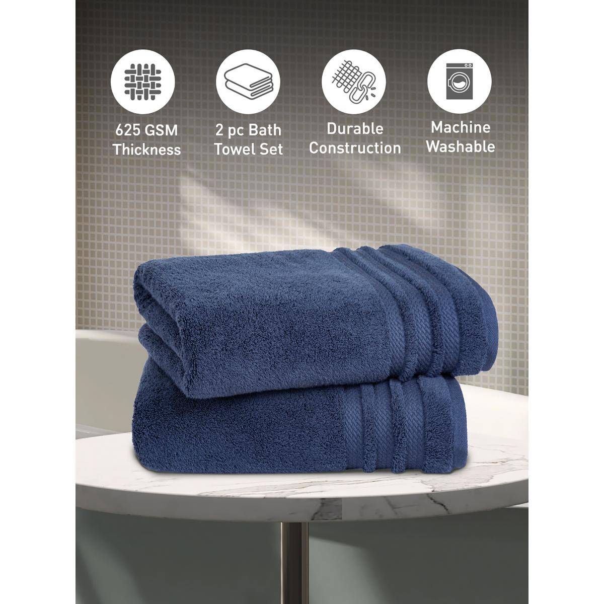 Buy MYTRIDENT Navy Blue Finesse Bath Towels (Pack of 2) (L) Online