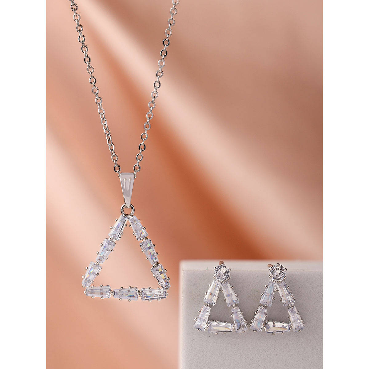 Buy Priyaasi Triangle Shape Ad Elegance Silver Plated Jewellery Set Online