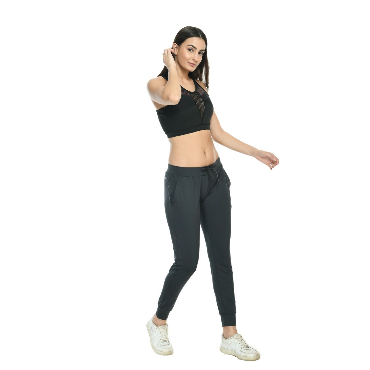 Buy Body Smith Women Solid Grey Jogger + Sports Bra Combo (Set of 2) Online