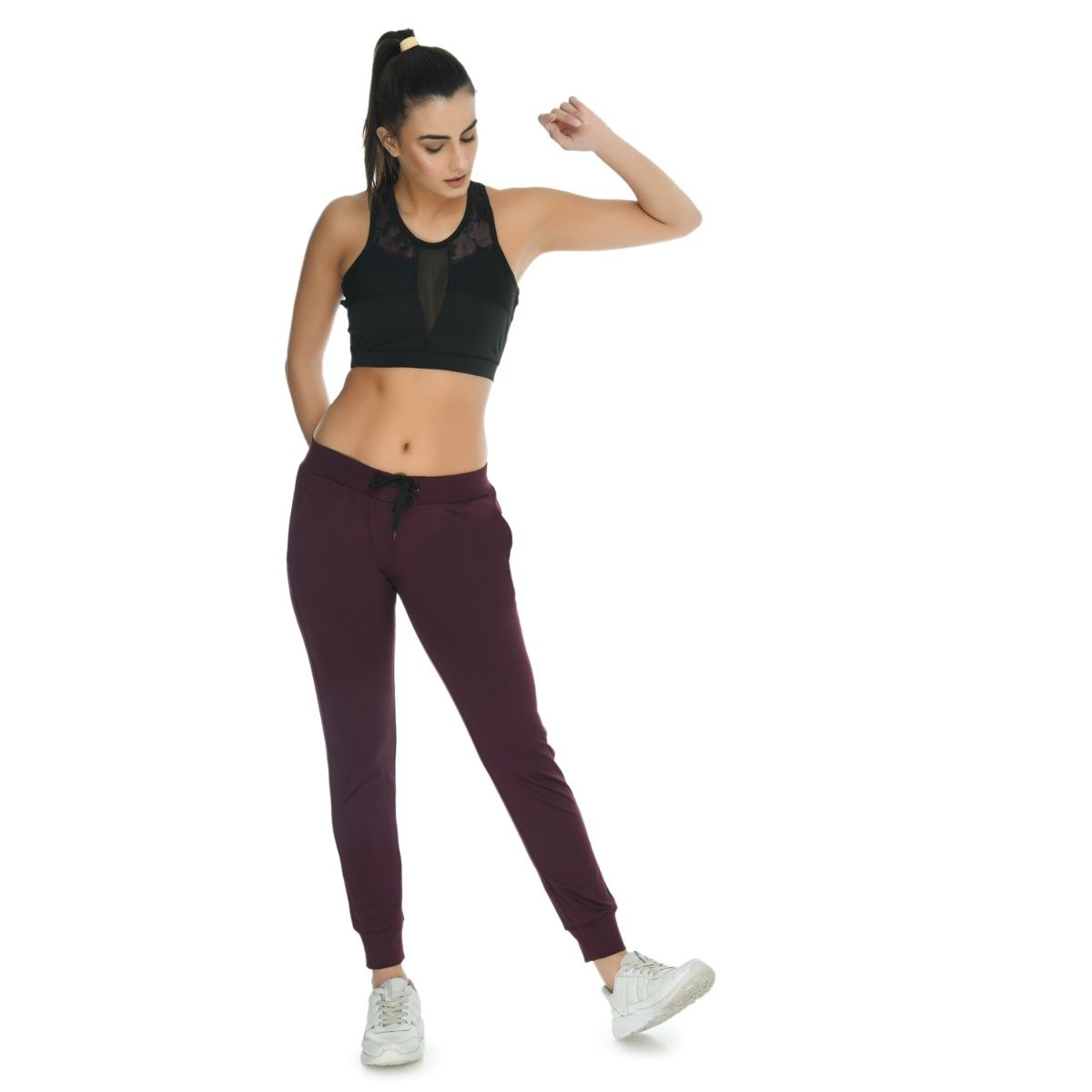 Buy Body Smith Women Solid Maroon Jogger + Sports Bra Combo (Set of 2 ...
