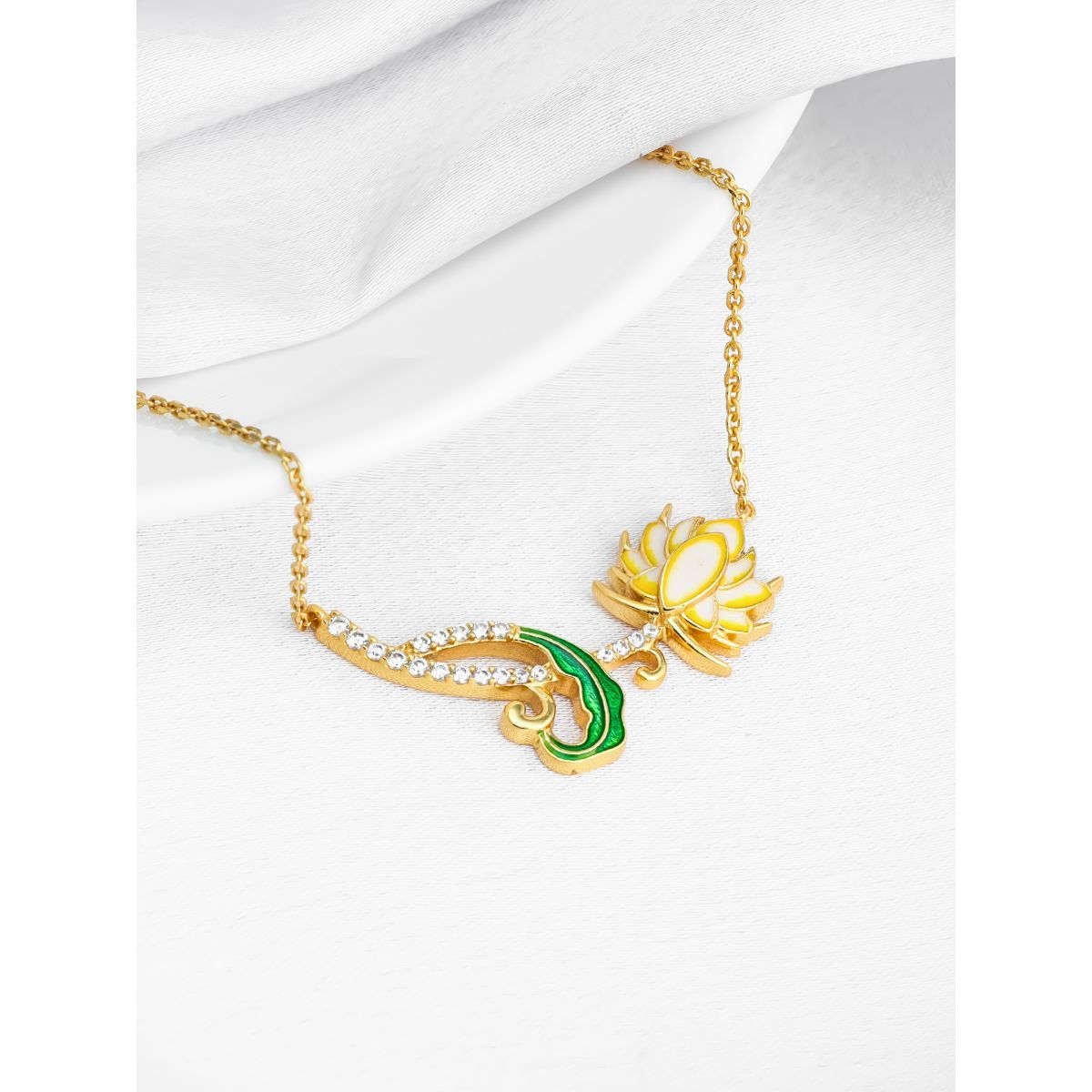 Buy Giva Bhumi Golden Brilliant Brahma Kamal Pendant With Link Chain ...