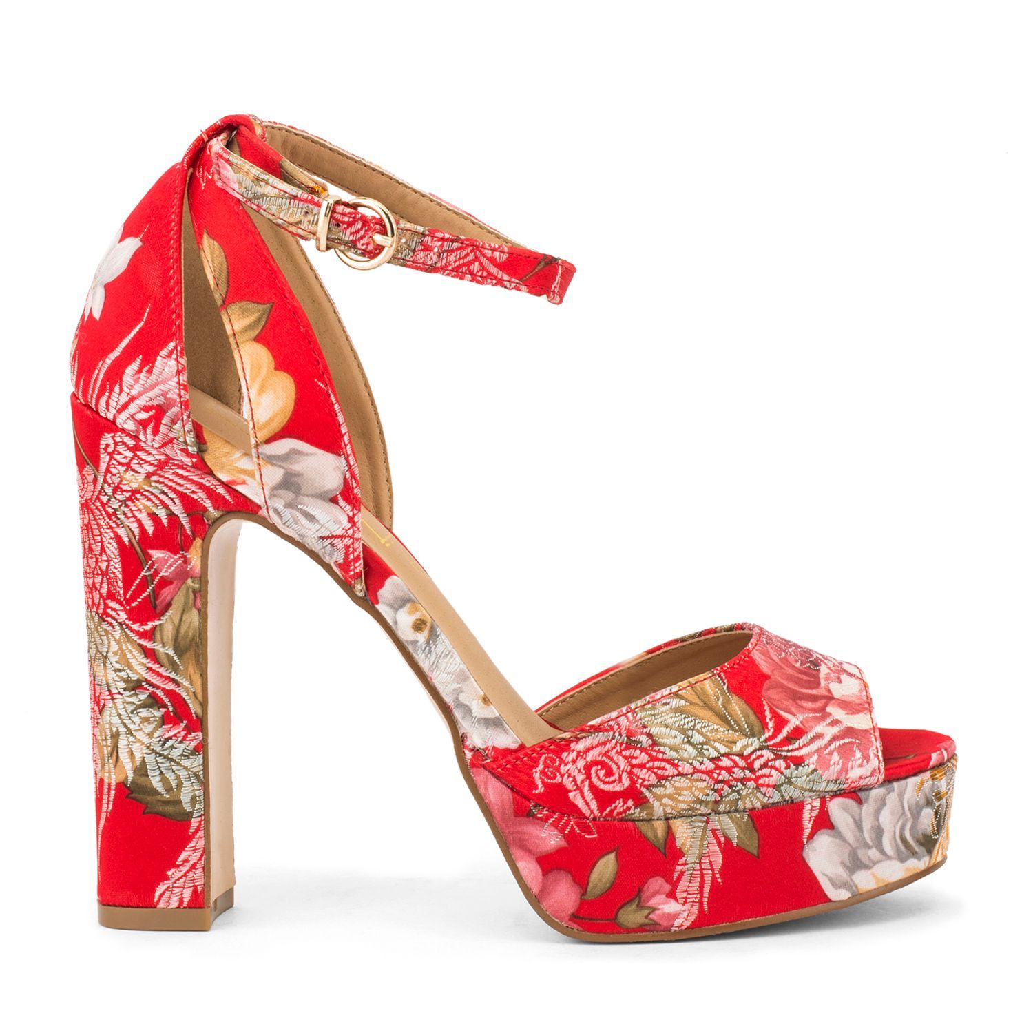 Buy Truffle Collection Pink Floral Print Block Heel Sandals Online