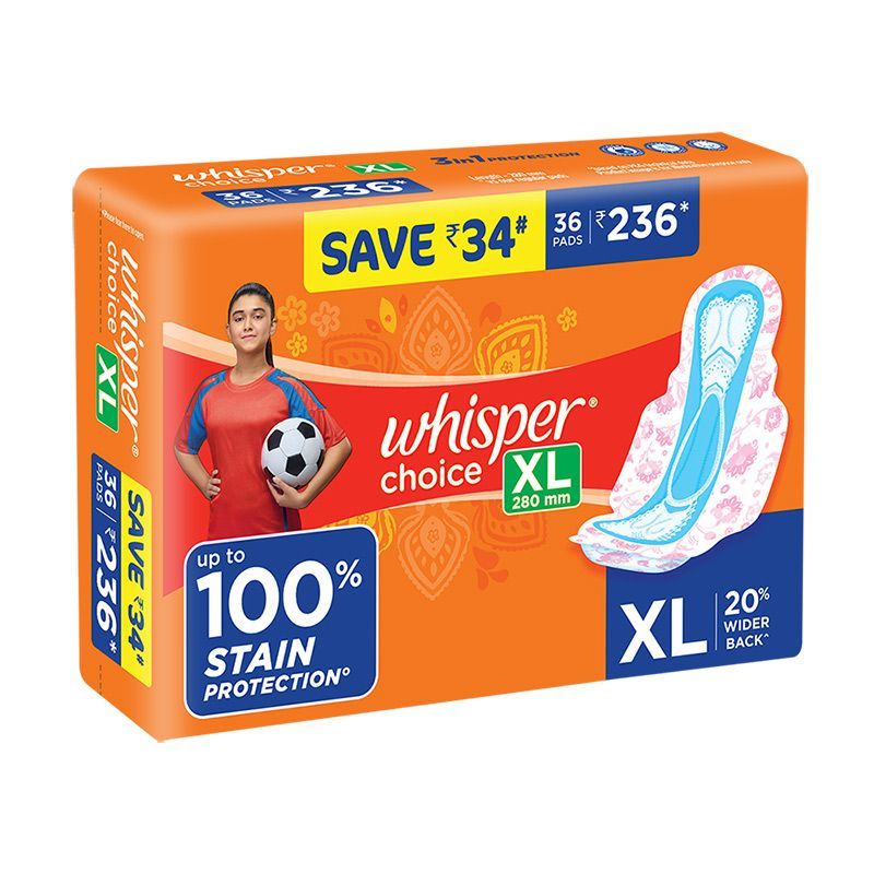 Whisper Choice XL Thick Sanitary Pads- upto 100% Stain protection with ...