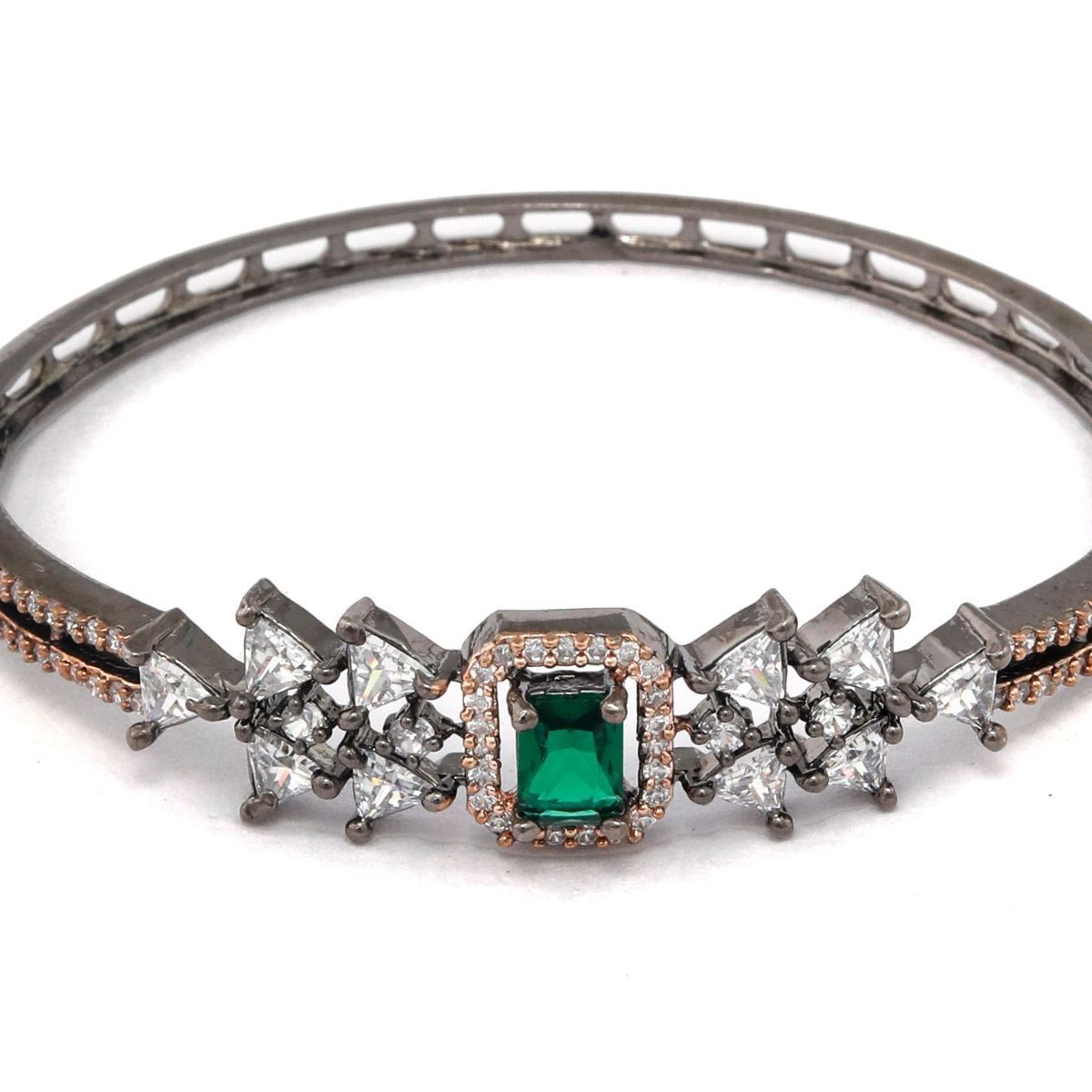 Priyaasi Green Stone American Diamond Bangle Style Bracelet: Buy ...
