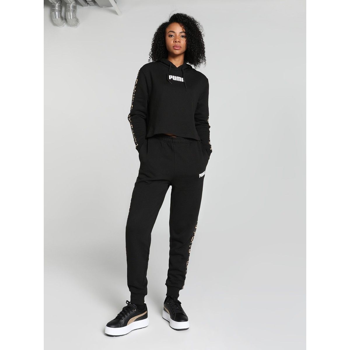 Buy Puma Leo Cropped Women Solid Black Hooded Online