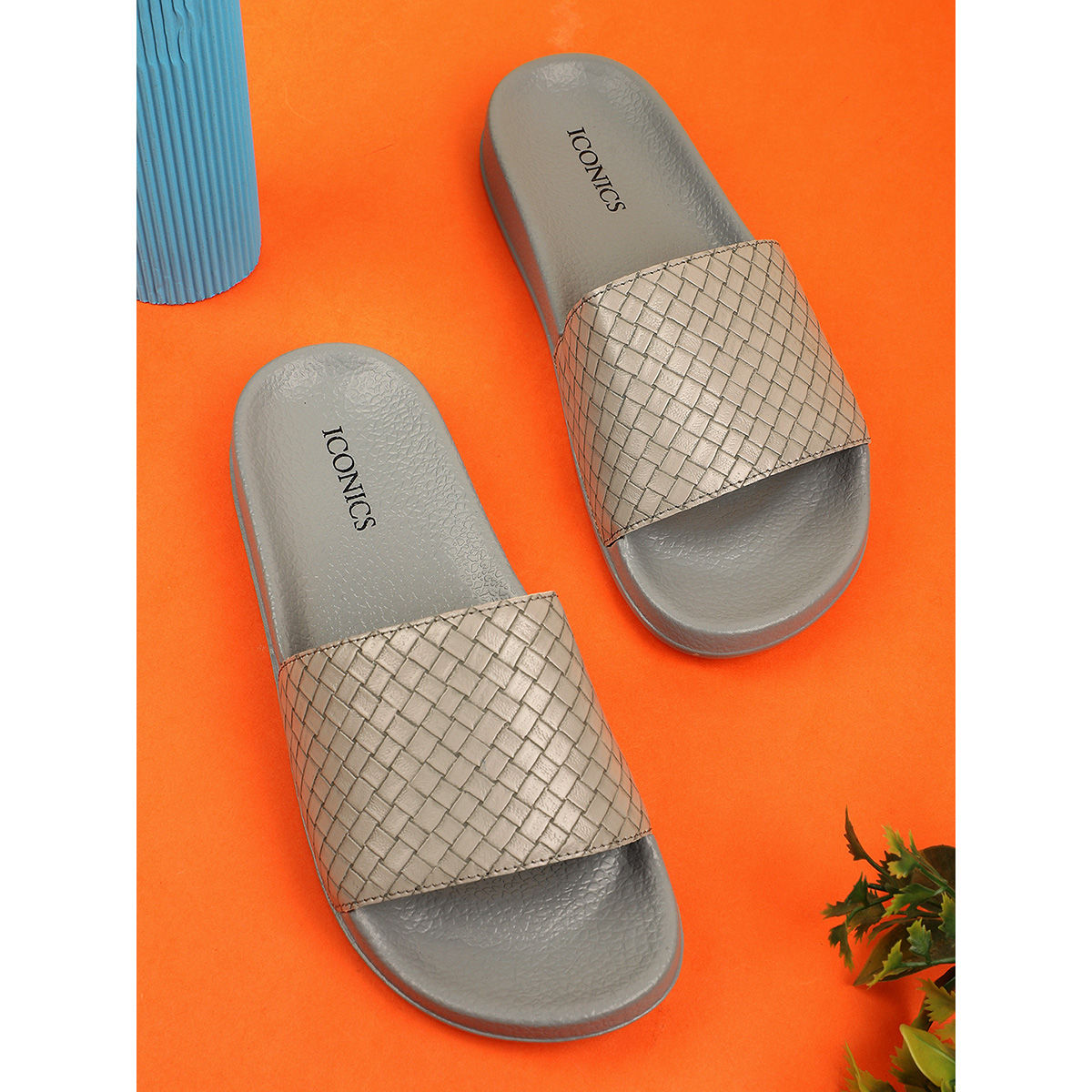 Iconics Grey Women Textured Sliders: Buy Iconics Grey Women Textured ...