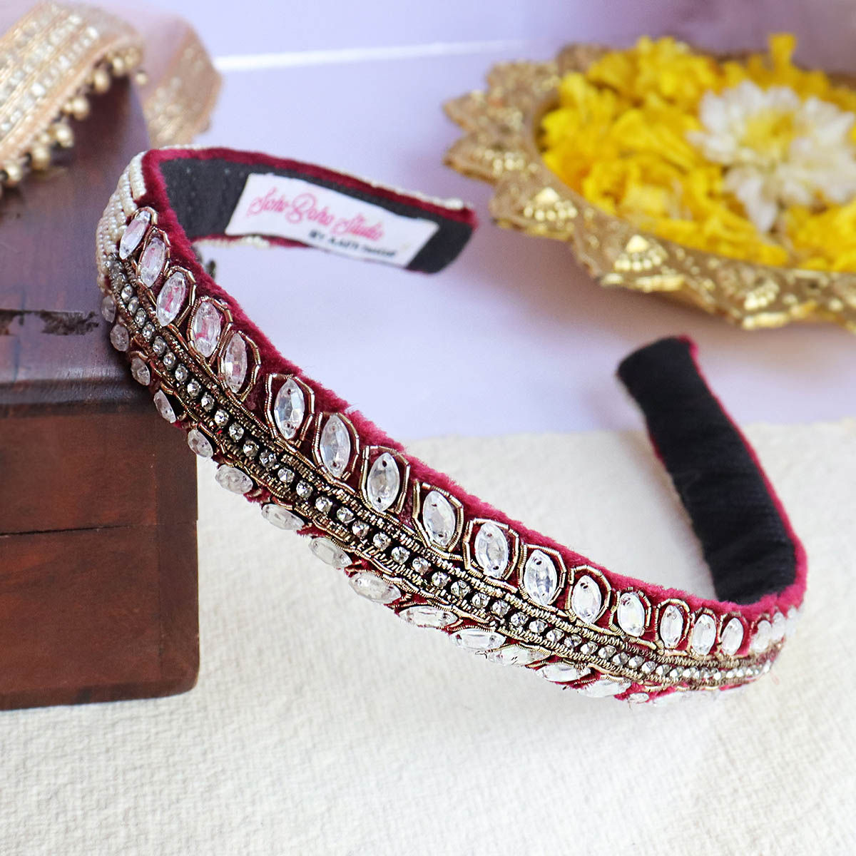 Buy Soho Boho Studio Indie Red Embroidered Mathapatti Hairband Online