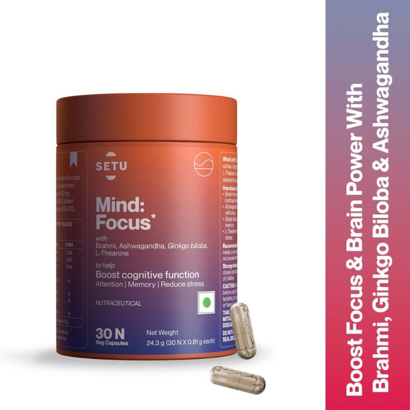 Setu Mind Focus Capsules - Brahmi, Ginkgo Biloba, Ashwagandha - Helps ...