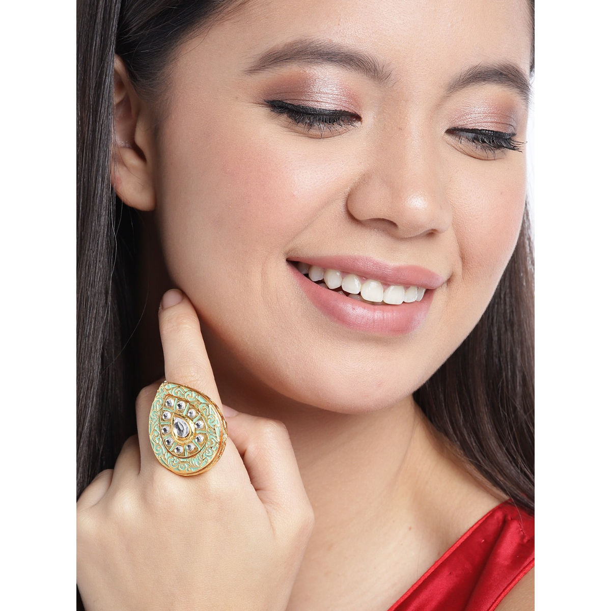 Buy Zaveri Pearls Enamelling Sea Green Kundan Filigree Traditional ...