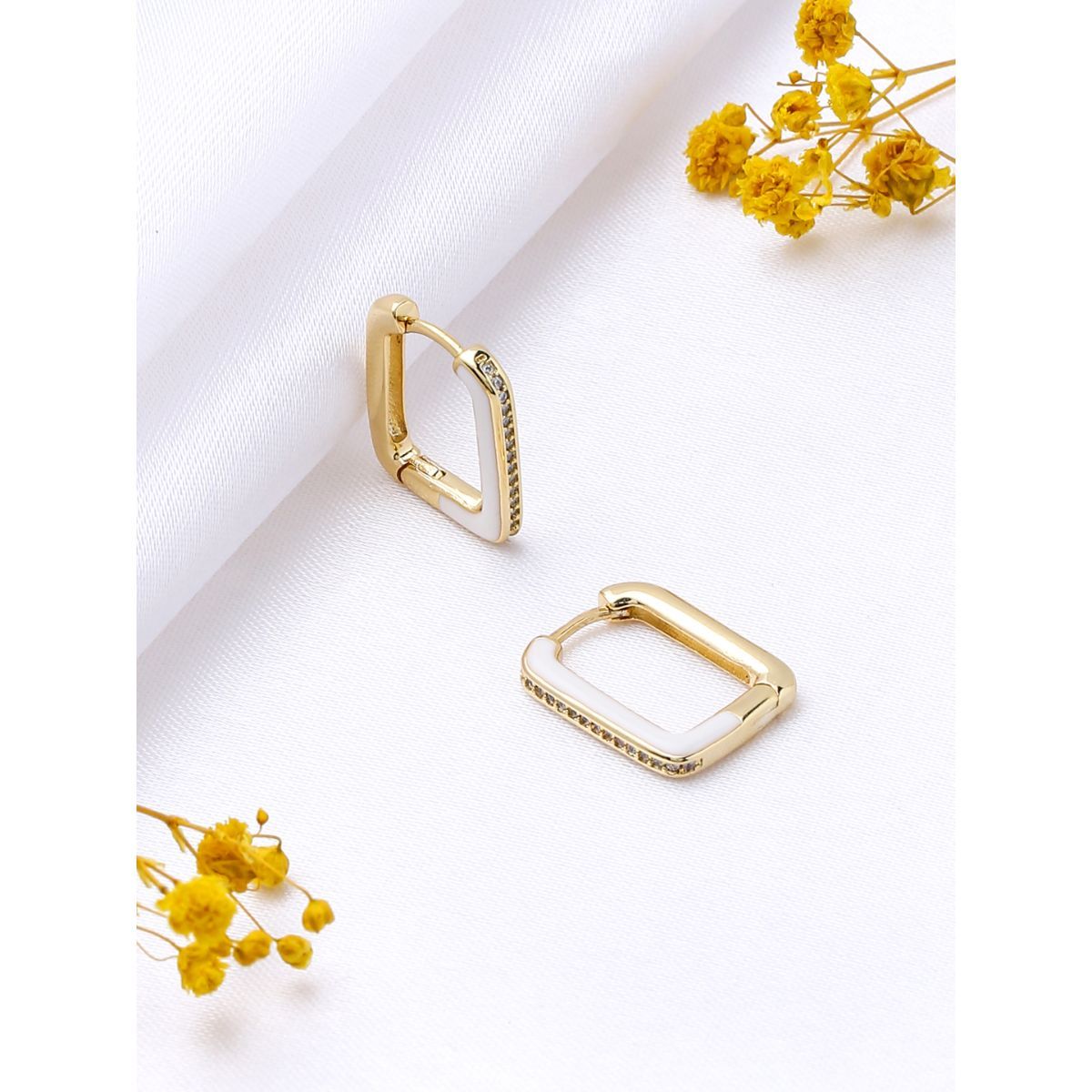 Buy Mitali Jain Fruit Hoops(White)-Rectangle Shaped Hoops Studded with ...
