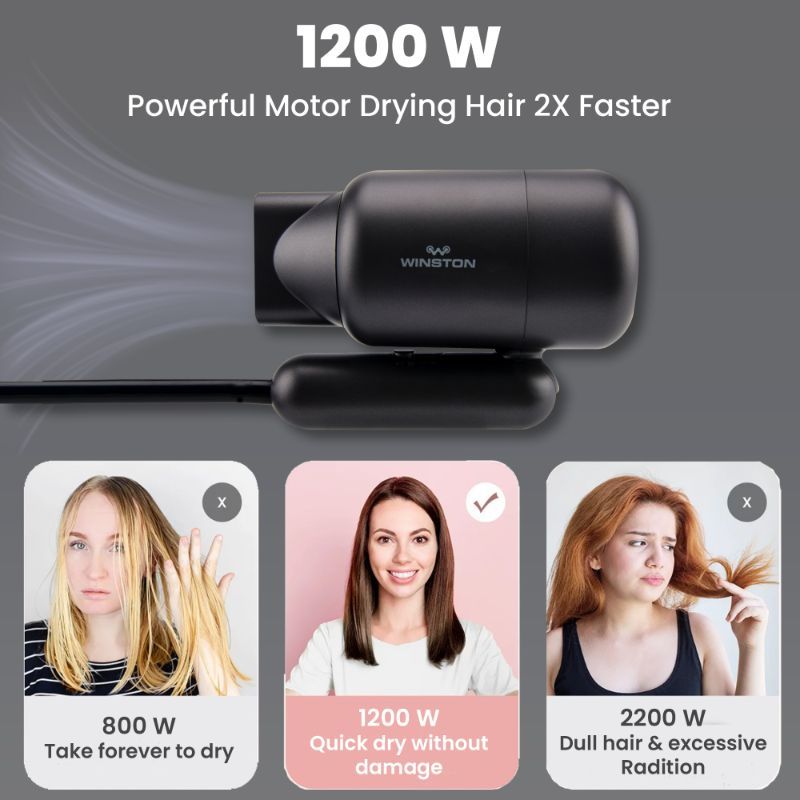 Buy Winston Hair Dryer 1200W With 3 Modes & Foldable Handle - Grey Online