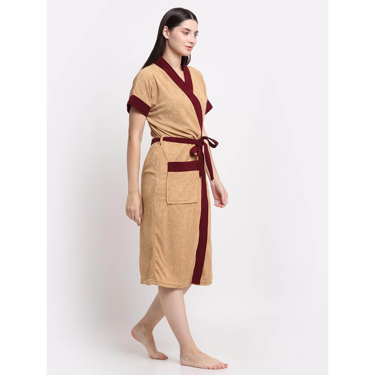 Buy Creeva Beige Micro Terry Bath Robe Online