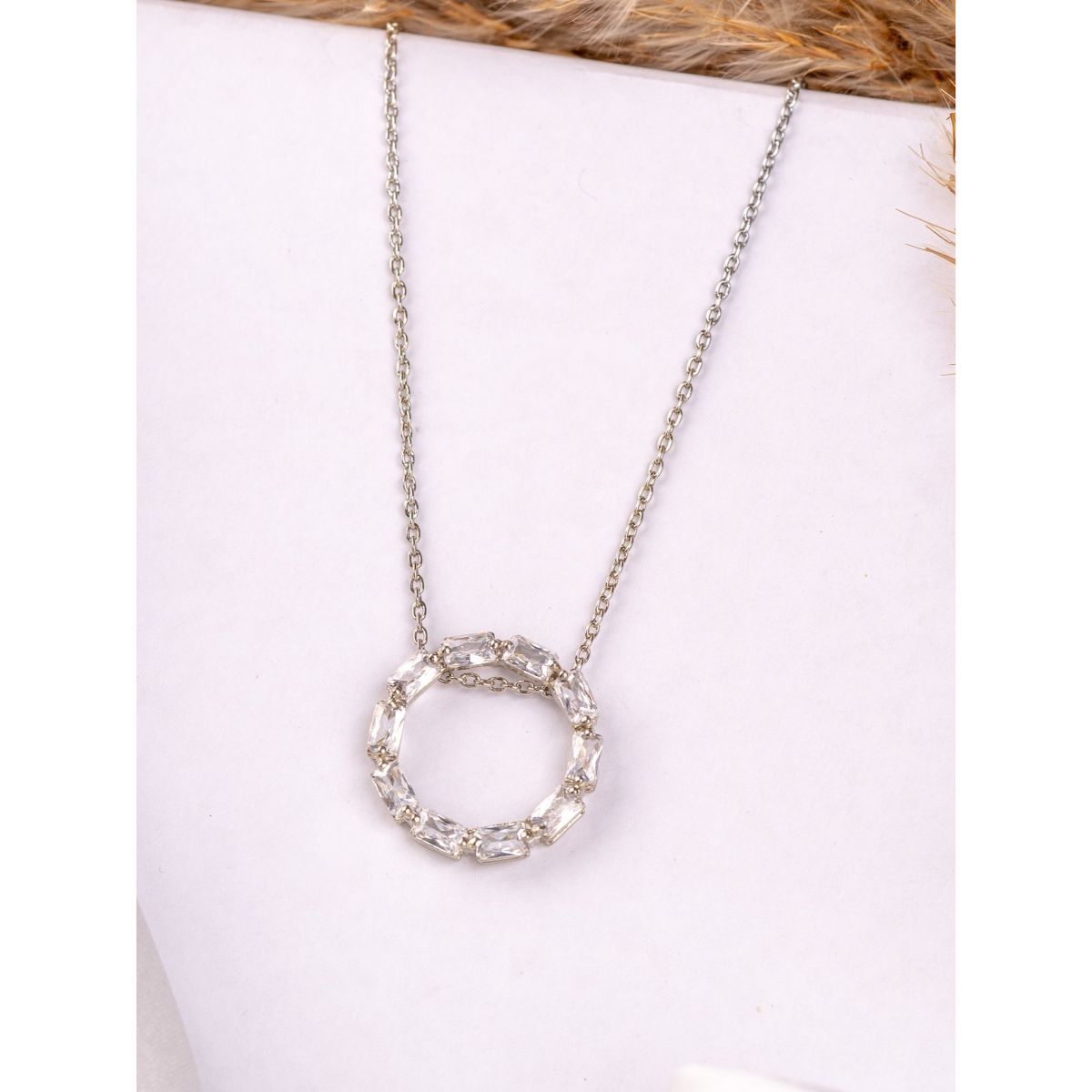Buy STERLYN Silver Baguette Circle Pendant Online