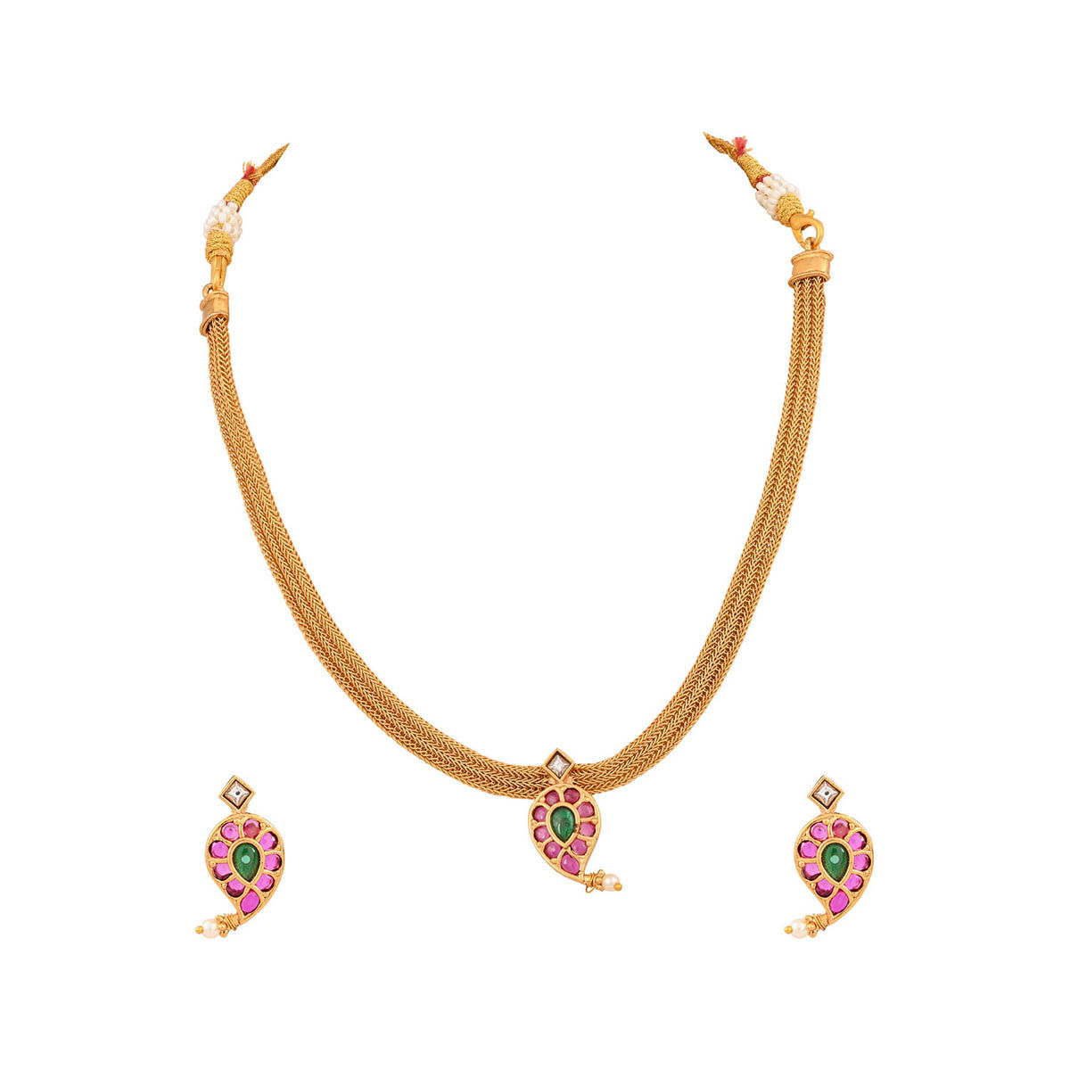 Buy Vriksham Gold Plated Stone Studded Pendant Jewellery Set Online