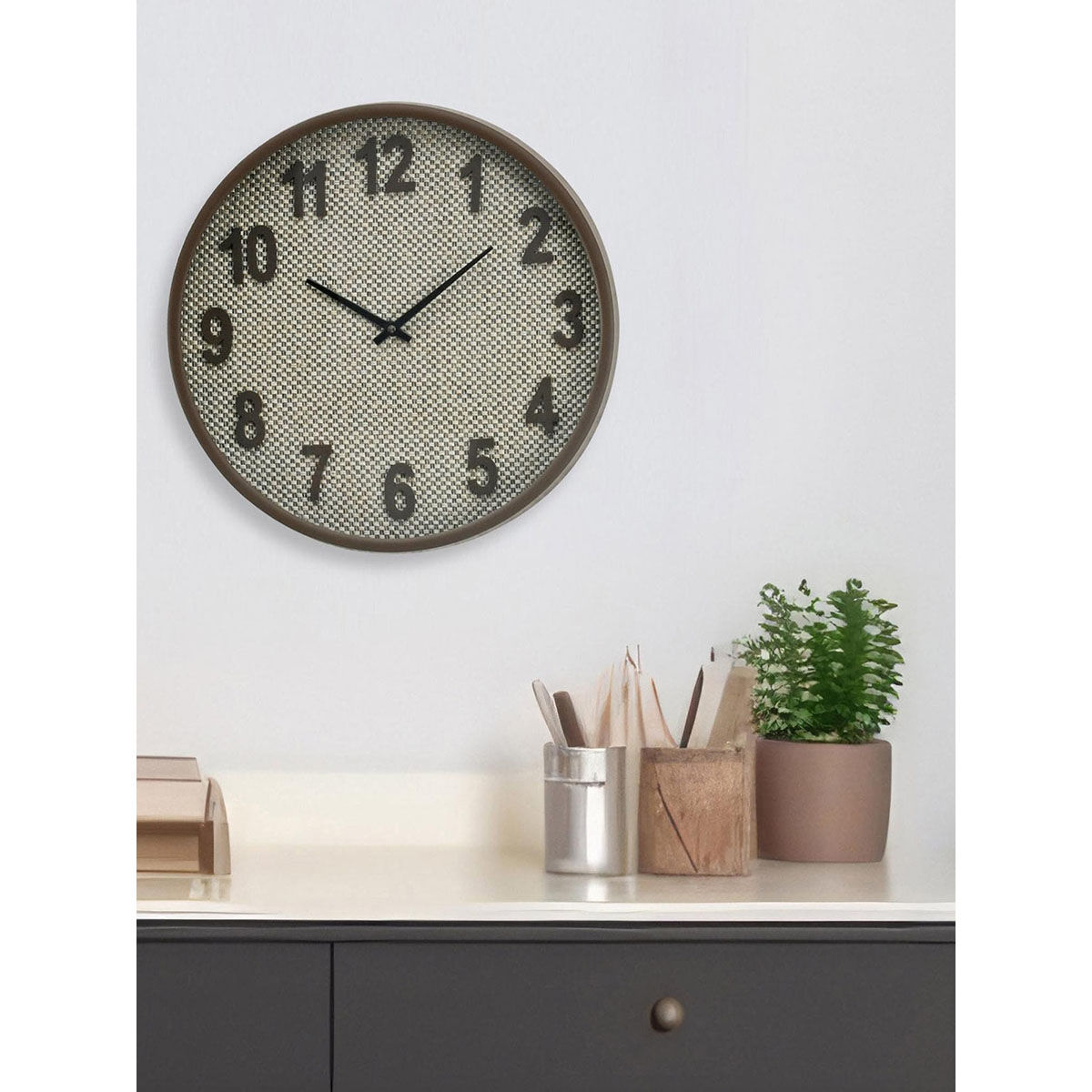 Buy At Home by Nilkamal Round Plastic Analog Wall Clock (Taupe) Online