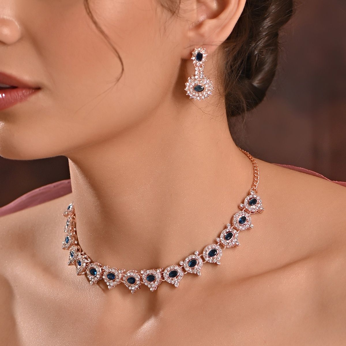 Buy Fida Gold Plated Blue Ad Stone Jewellery Set Online