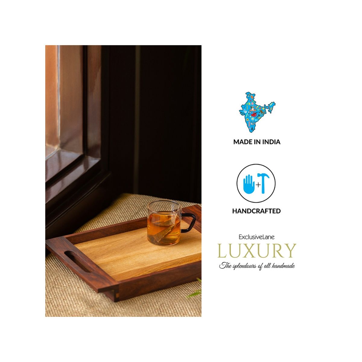 ExclusiveLane Woodland Wonders' Handcrafted Serving Tray In Mango & Sheesham Wood: Buy ...