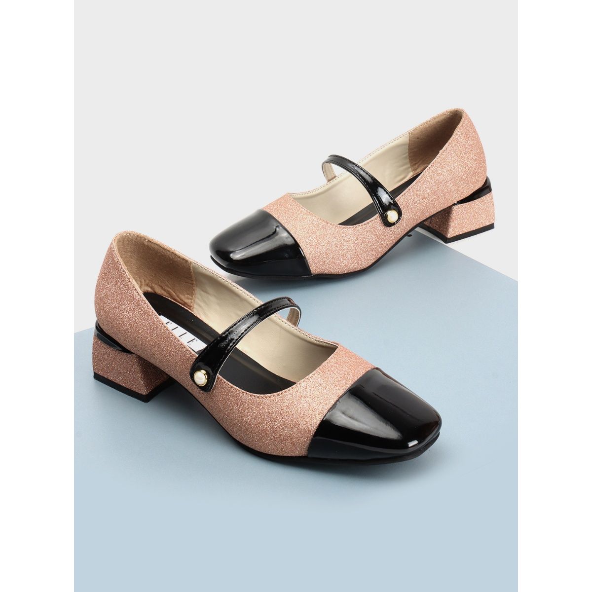 Buy ELLE Peach Closed Back Embellished Party Pumps Heels Online
