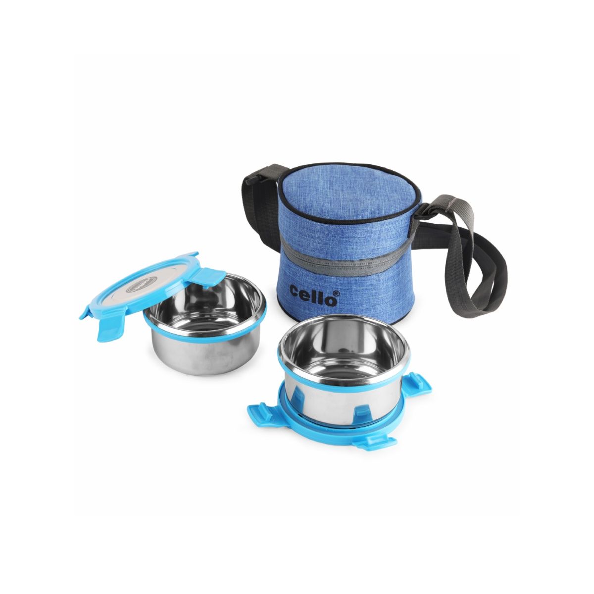 Buy CELLO Pure Steel Lunch Box for Office & School, 2 PC, Blue Online