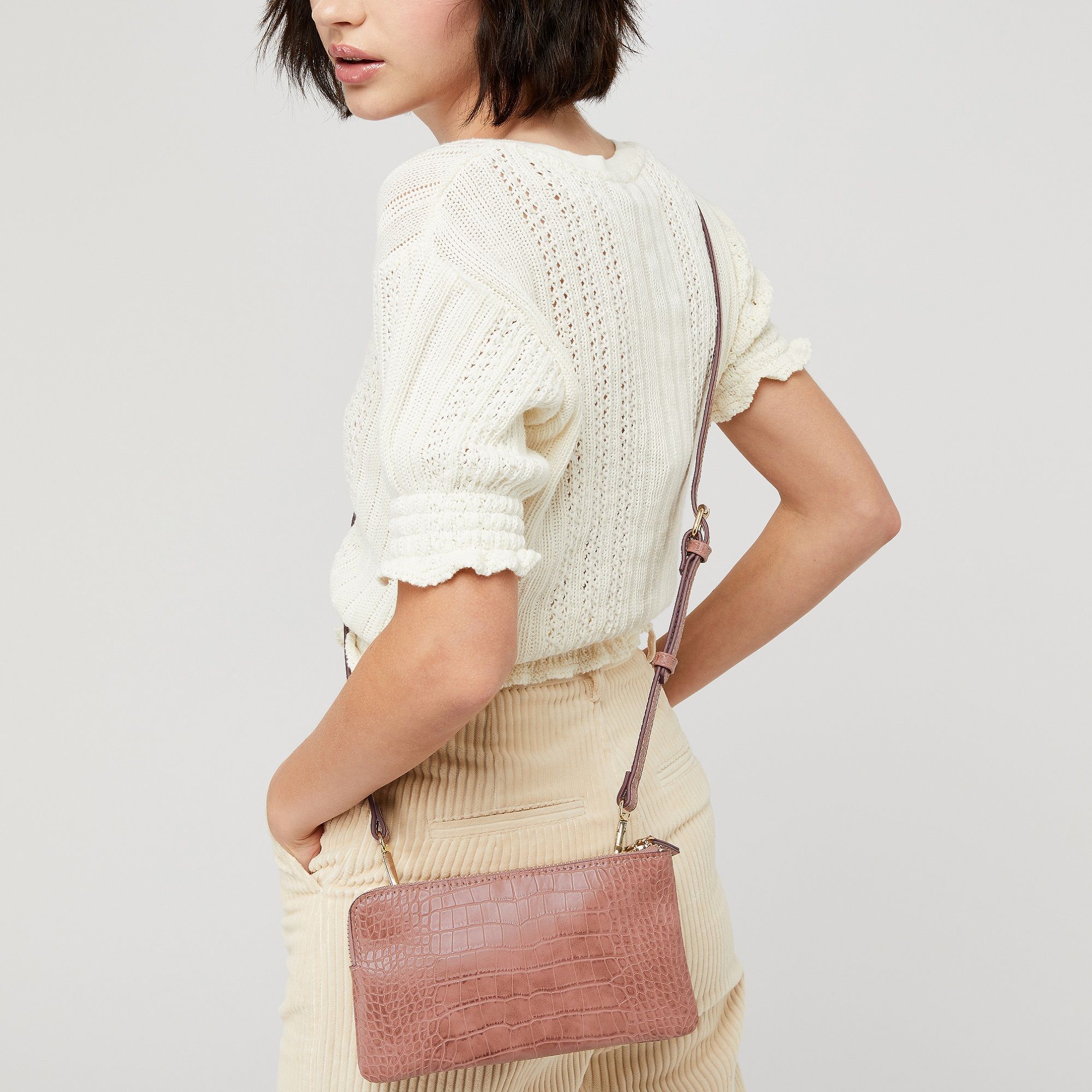 Buy Accessorize London Croc Double Zip Cross Body Bag Online