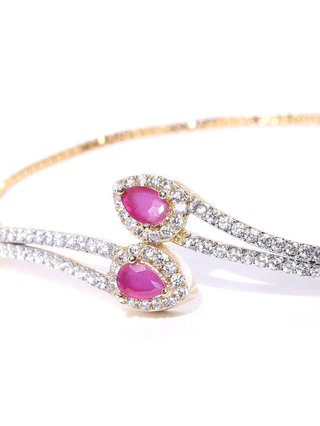 Priyaasi Magenta Gold-Plated CZ Stone-Studded Handcrafted Chain Bracelet: Buy Priyaasi Magenta ...