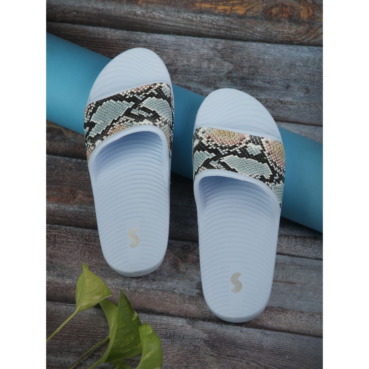 Buy SOLETHREADS Claire Blue Animal Print Women Slides Online