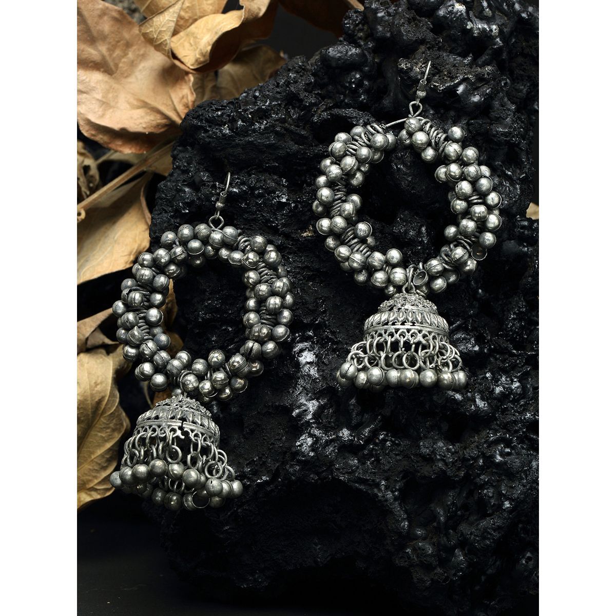 Buy Moedbuille Ghungroo Studded Tribal Design Oxidised Silver Plated ...