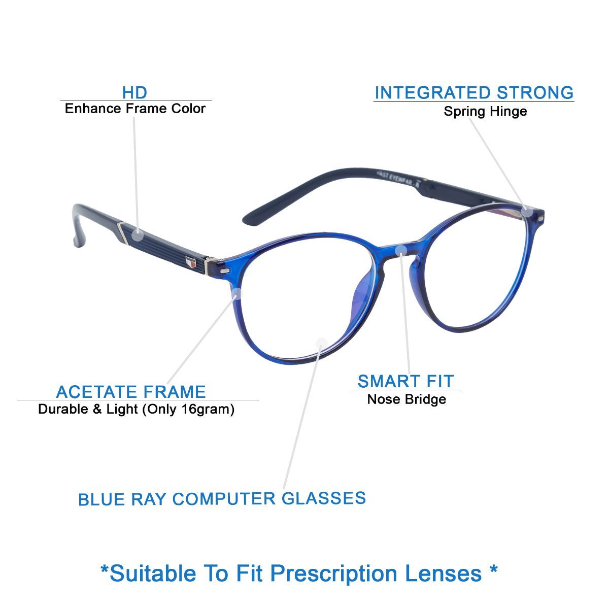 Buy VAST Unisex Round Anti Glare UV Protection Full Frame Spectacles ...