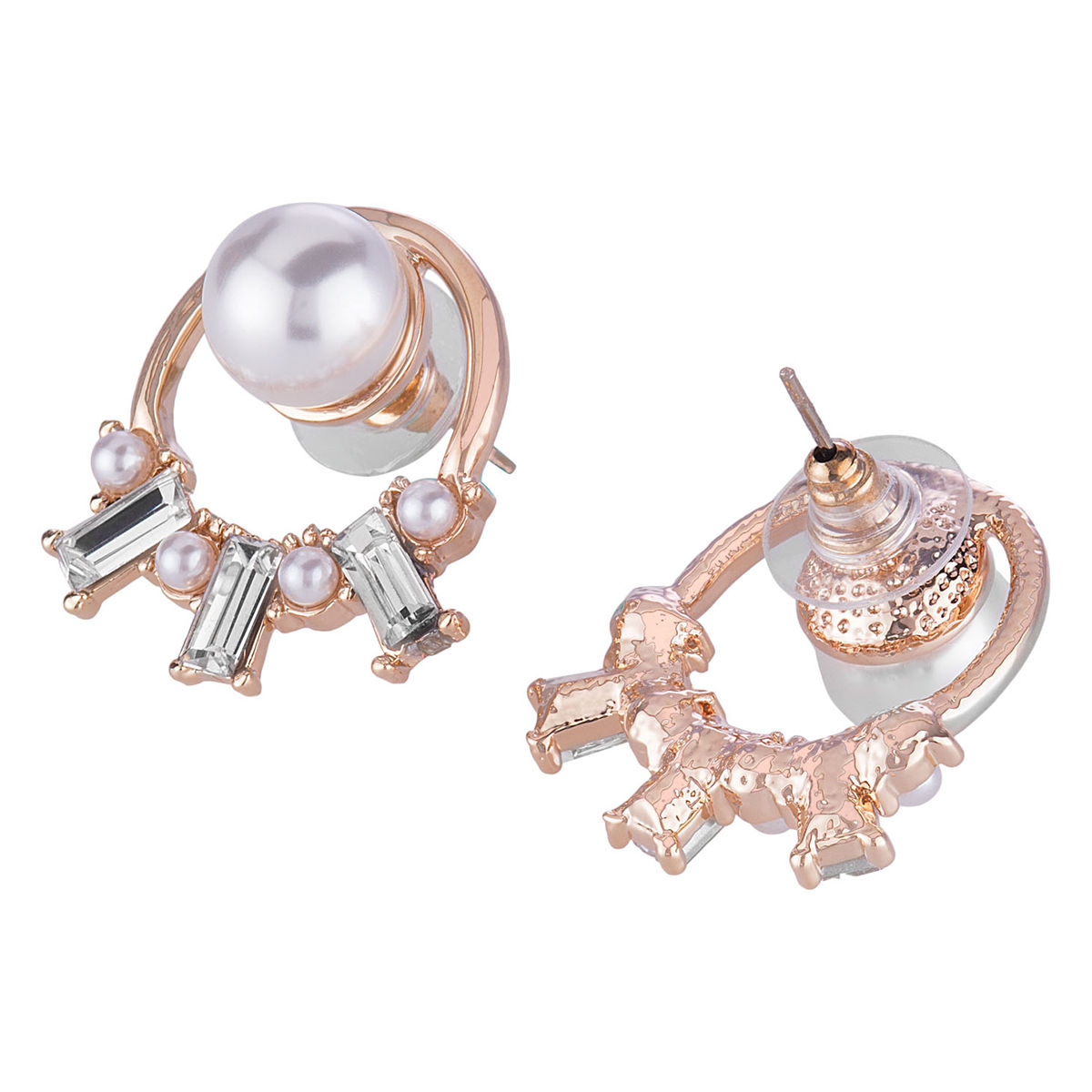 Buy E2O Fashion Gold Plated Round Shaped With White Peral Stud Earring Online